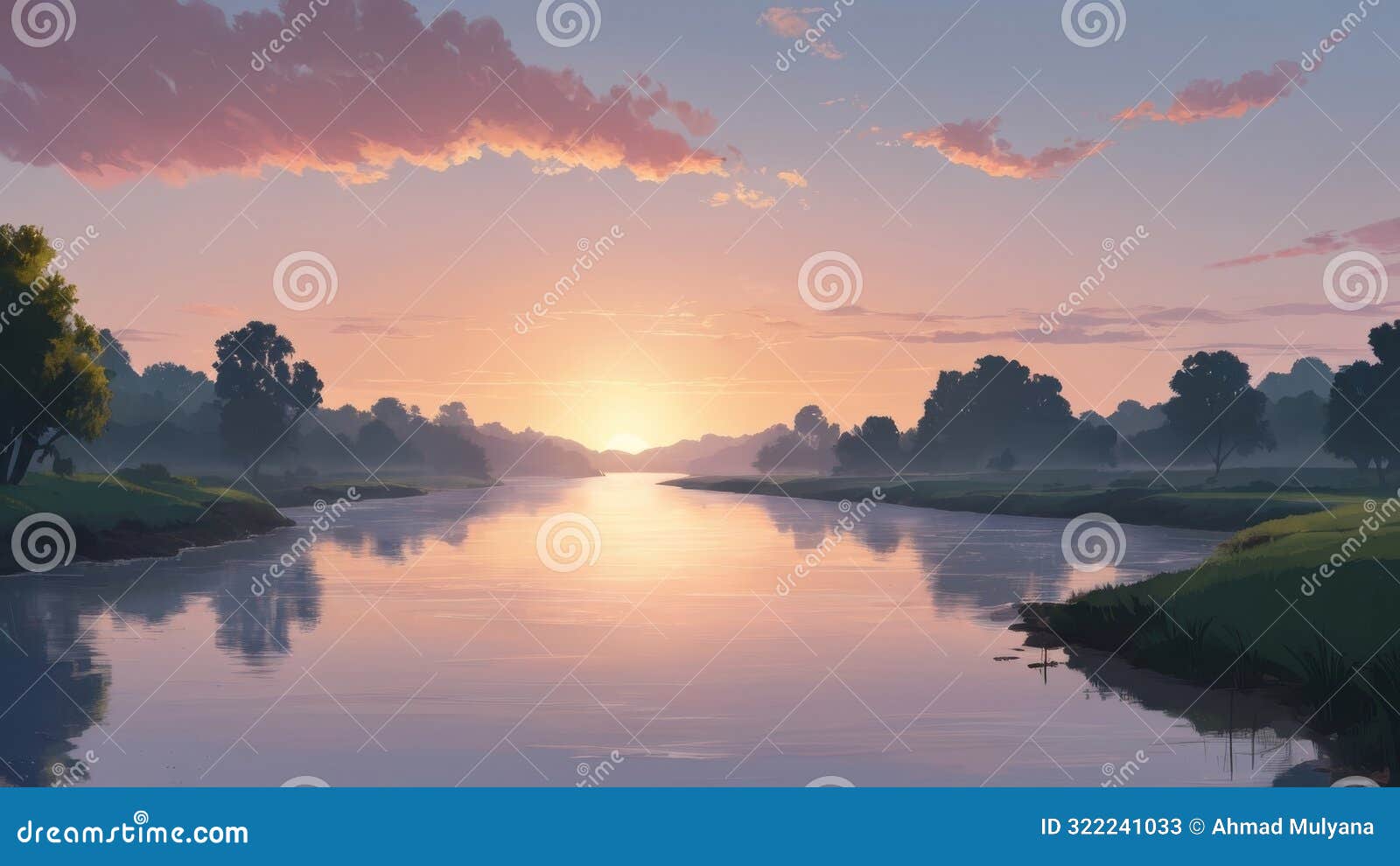 Simple River View with Dawn in the Background, Ai Generated Stock ...