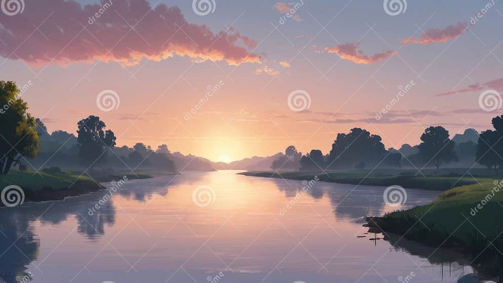 Simple River View with Dawn in the Background, Ai Generated Stock ...