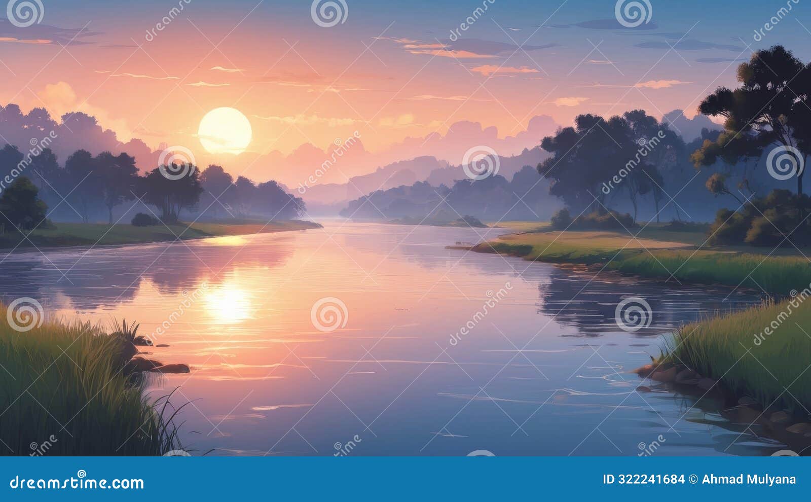 Simple River View with Dawn in the Background, Ai Generated Stock ...