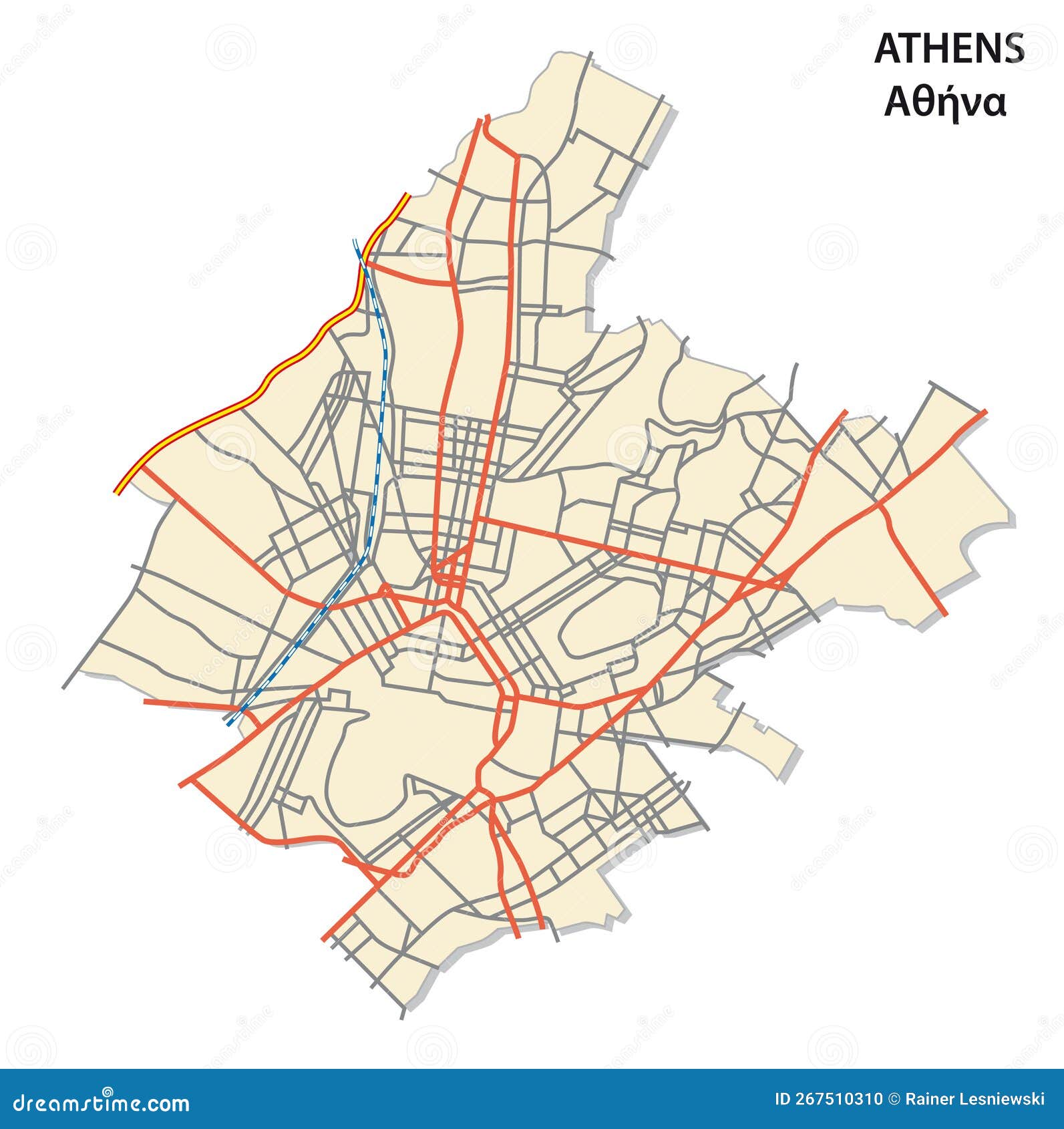 Simple Road Map of the Greek Capital Athens Stock Vector - Illustration ...