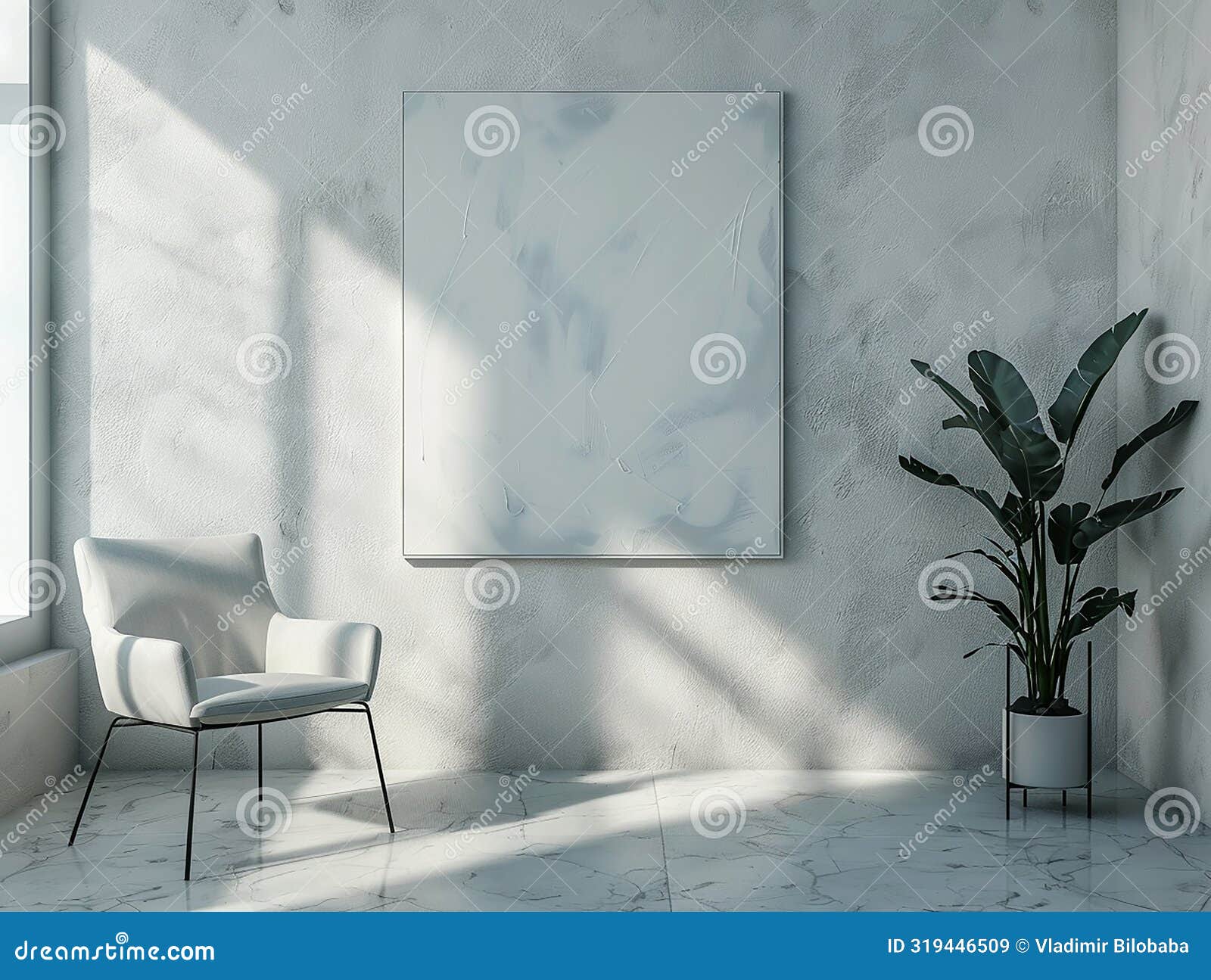 Empty Room with Chair and Plant Stock Illustration - Illustration of ...