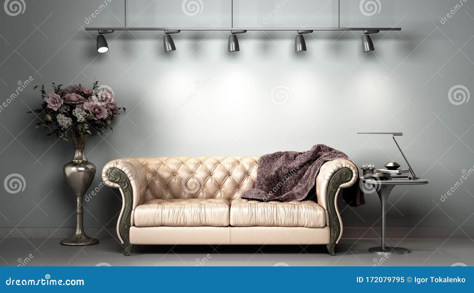 Simple Room Interior Render Presentation With White Leather Sofa 3d ...