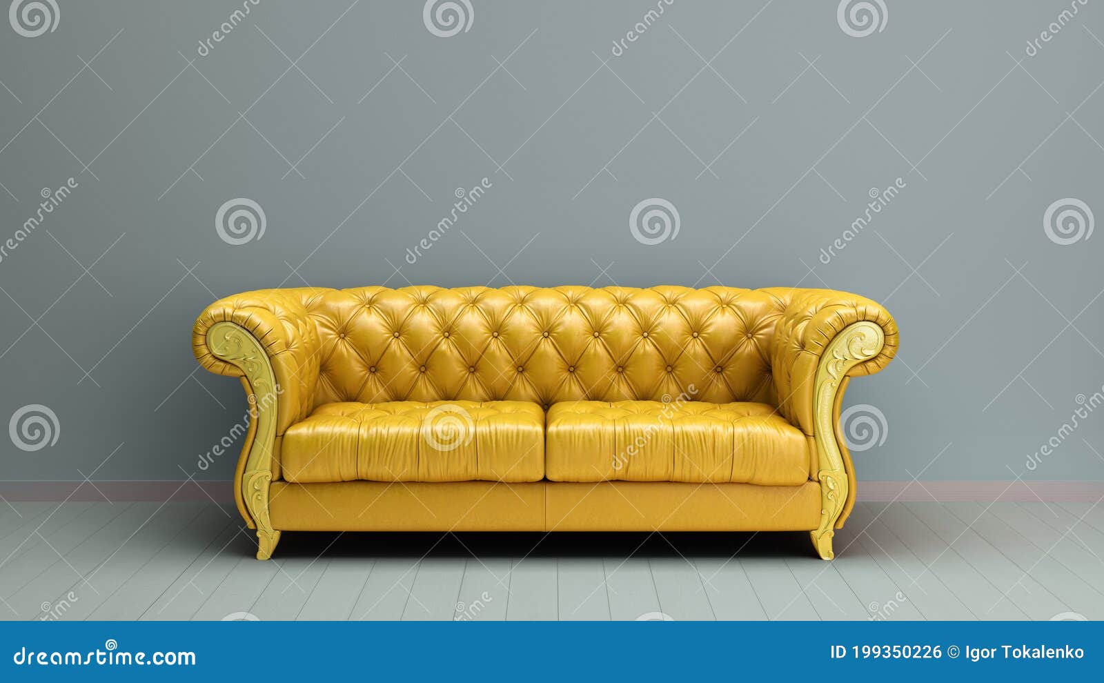 Simple Room Interior Render With White Leather Sofa In Darck White ...