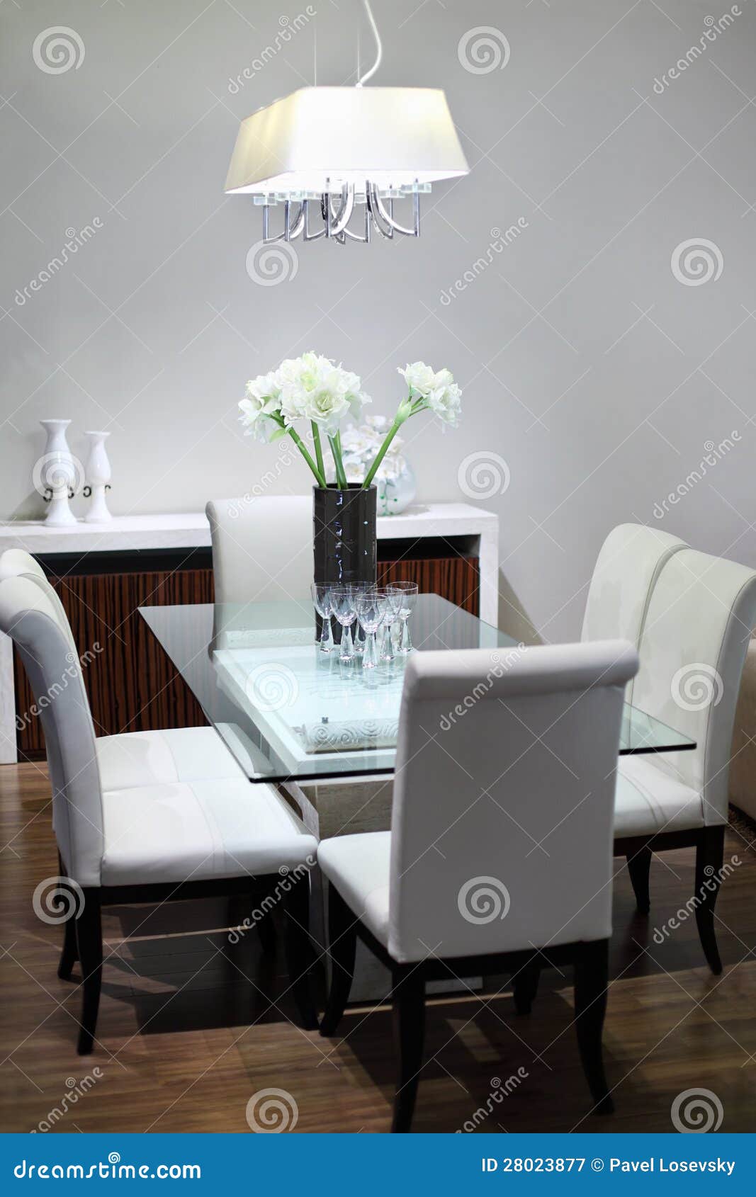 Simple Room with Table and Soft White Chairs Stock Image - Image of ...