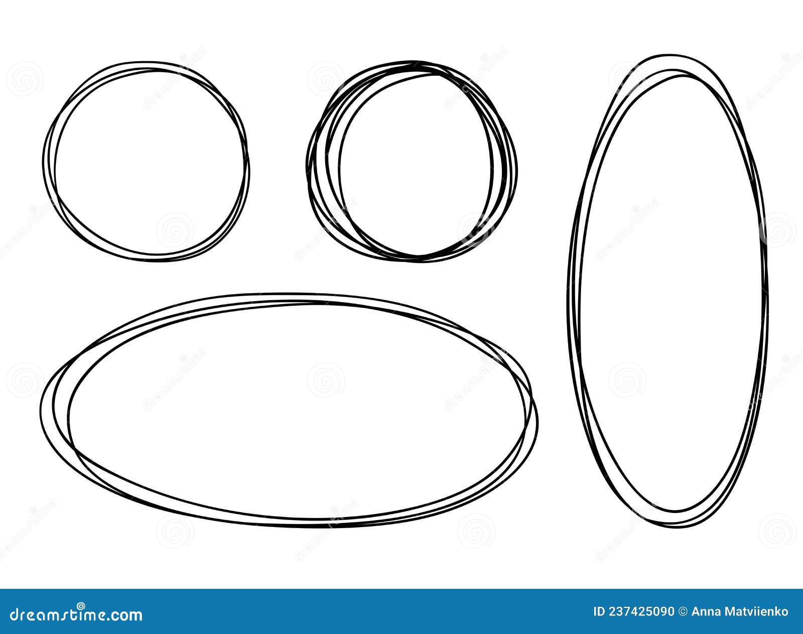 Simple Round Oval Vector Frames in Doodle Style. Black Outline on a ...