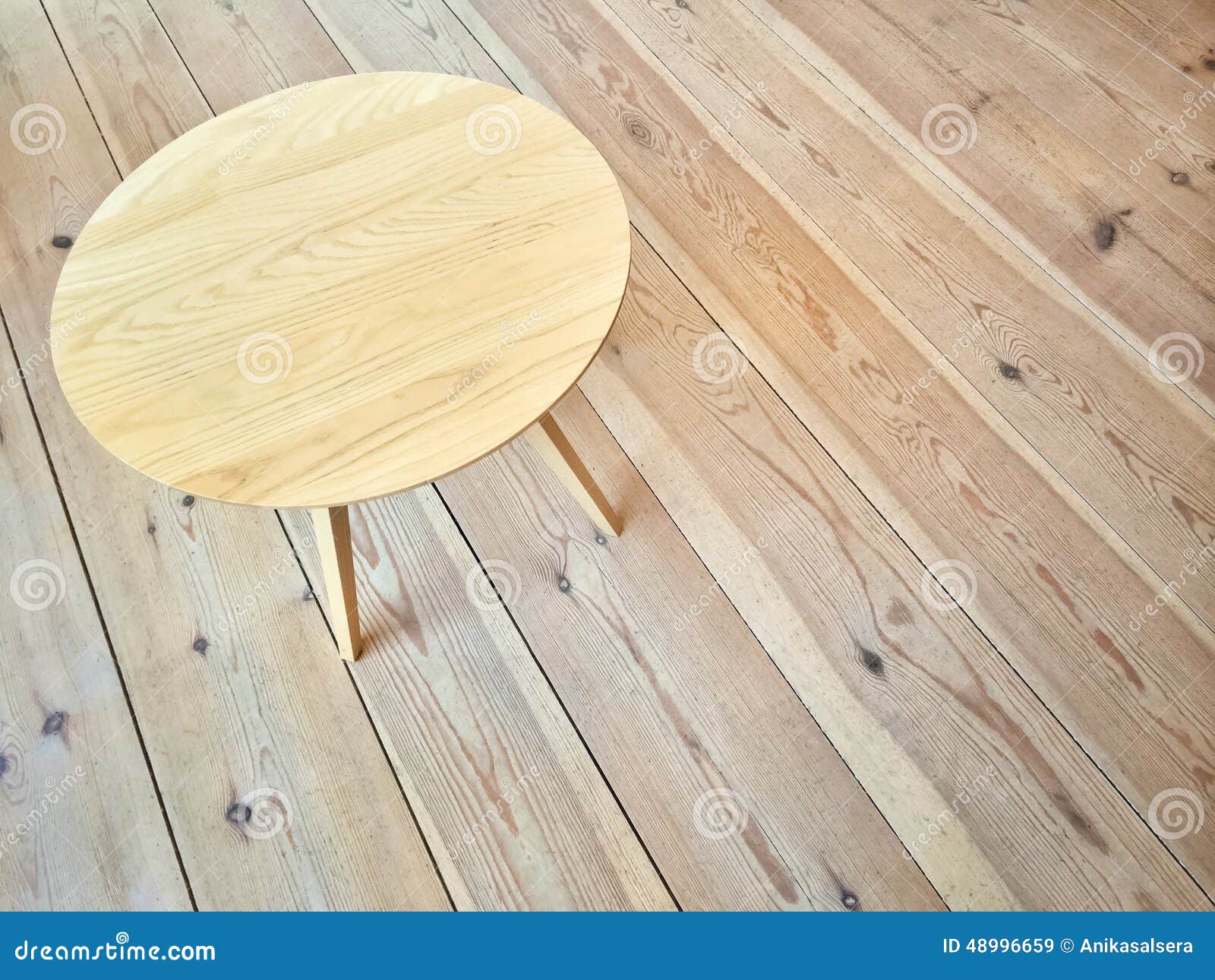 Simple Round Table on Wooden Floor Stock Image - Image of floor ...