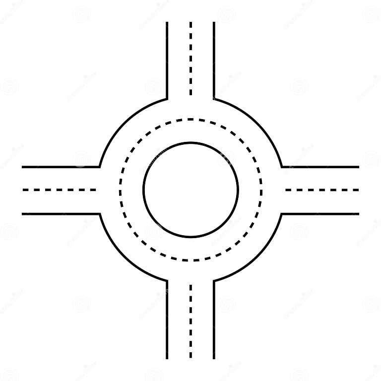 Simple Roundabout Road Intersection Diagram Stock Vector - Illustration ...