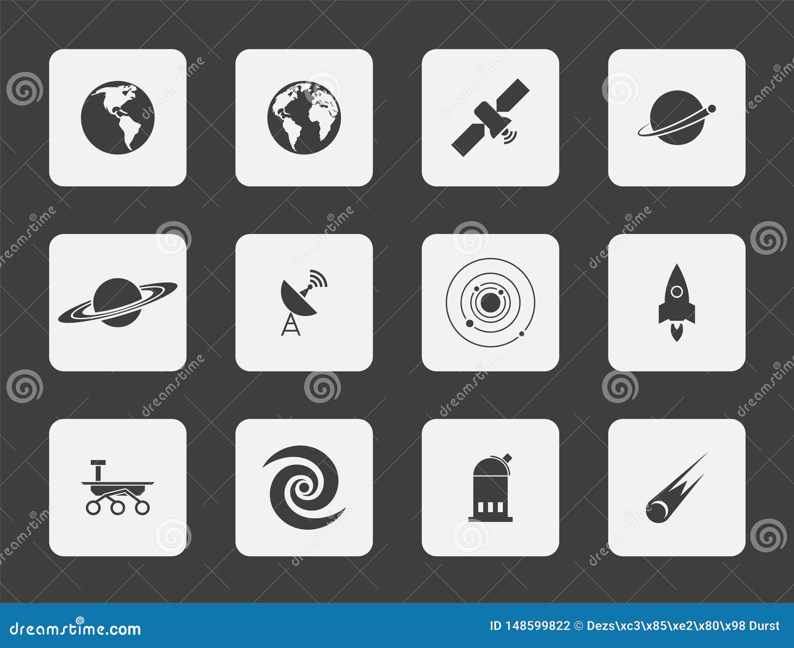 Simple Rounded Space Themed Icon Set Stock Illustration - Illustration ...