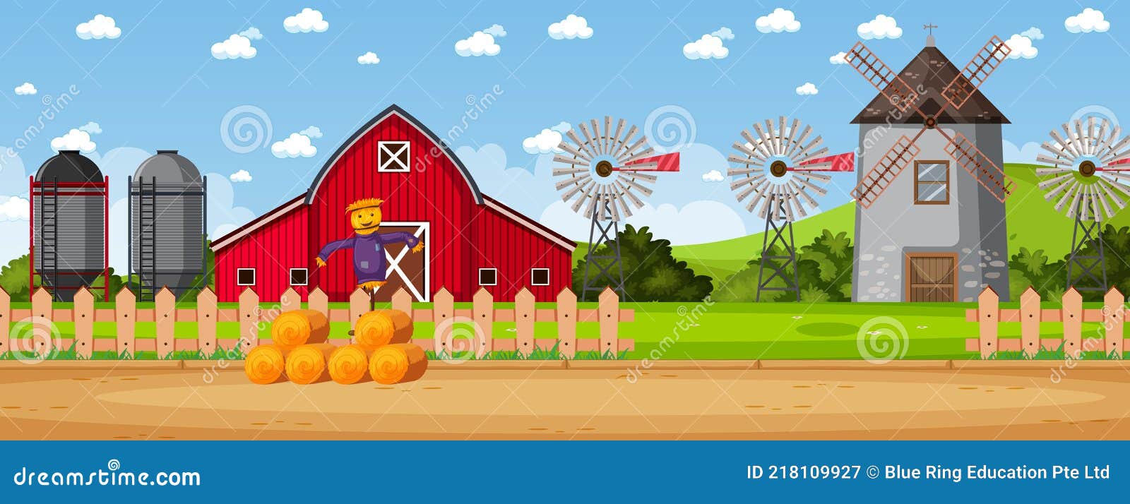 Simple Rural Farm Landscape Stock Vector - Illustration of scenery ...