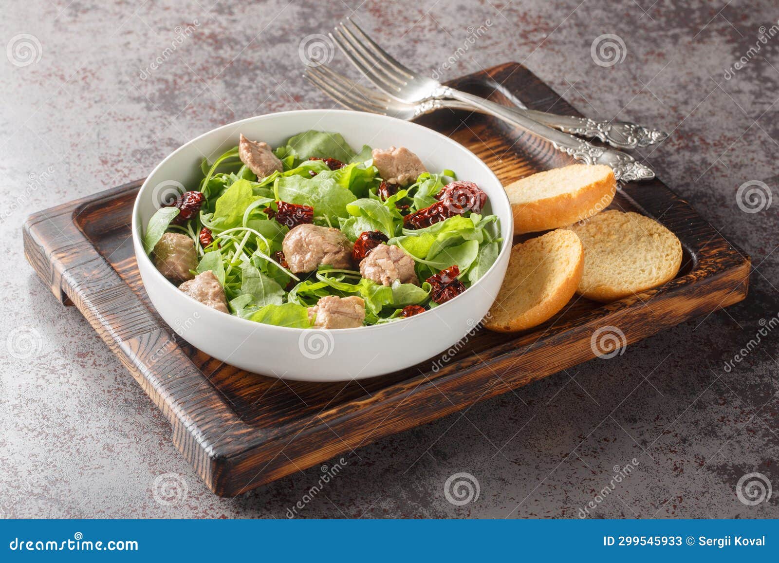 Simple Salad of Cod Liver, Fresh Arugula and Sun-dried Tomatoes Served ...