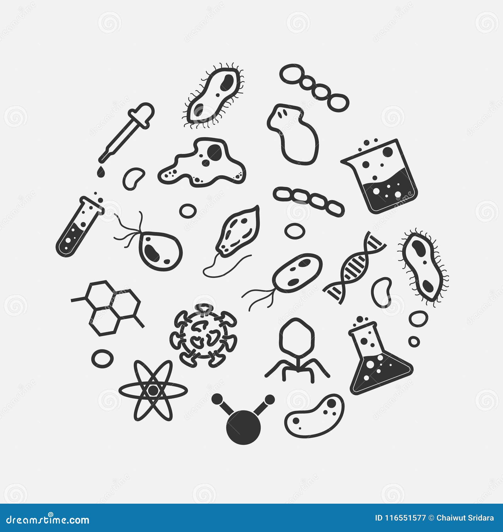 Simple Science and Micro Organism Icon Set Stock Vector - Illustration ...