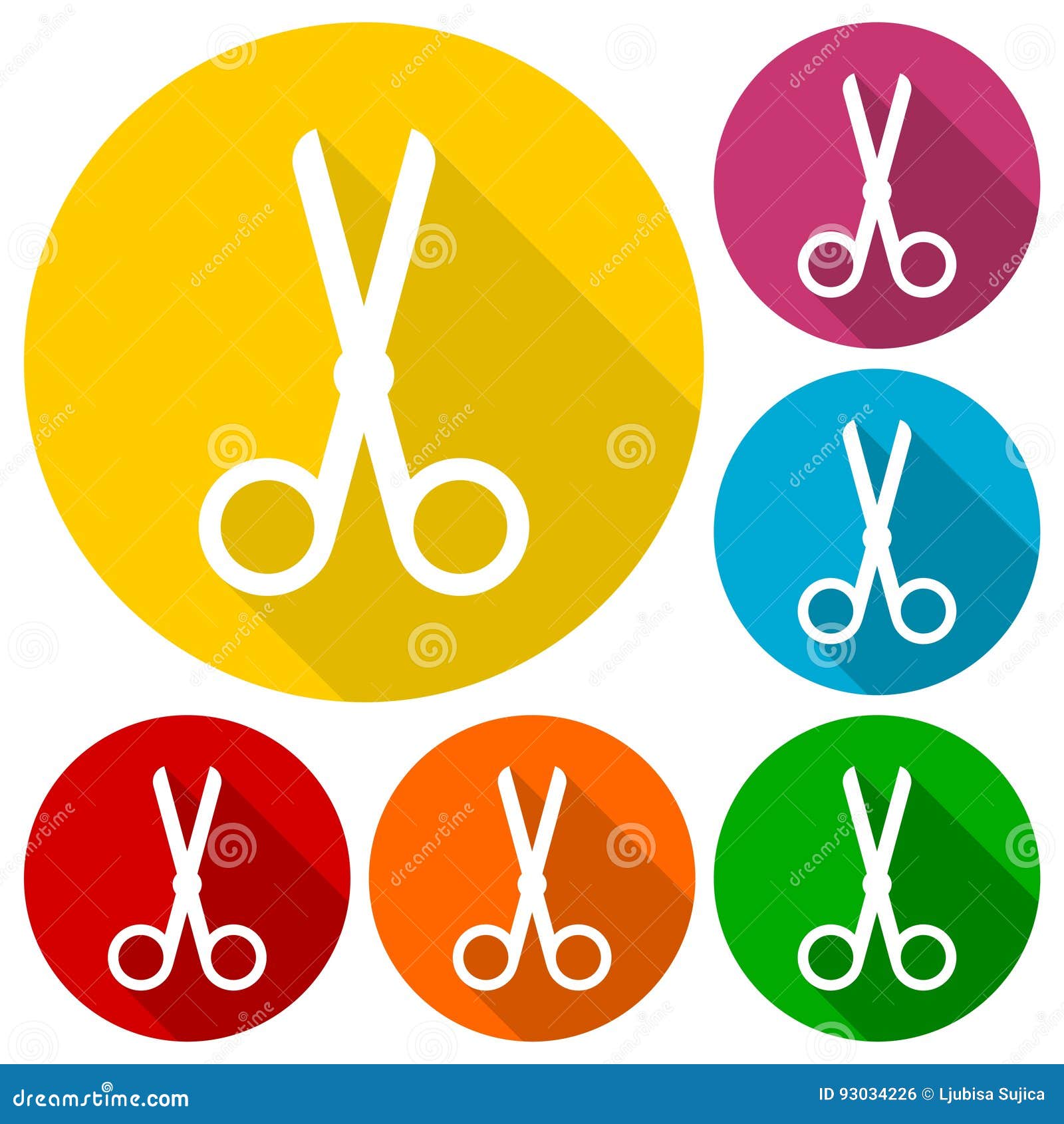 Simple Scissors Symbol Icons Set with Long Shadow Stock Illustration ...