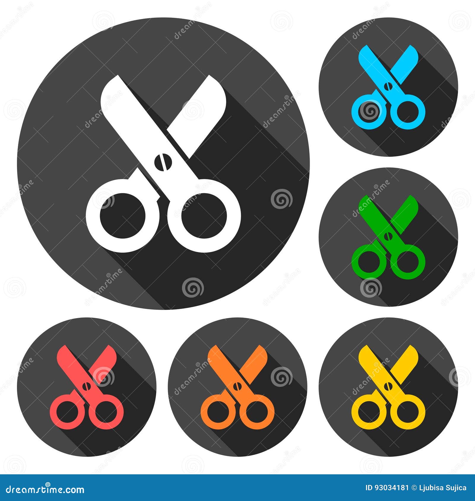 Simple Scissors Symbol Icons Set with Long Shadow Stock Illustration ...