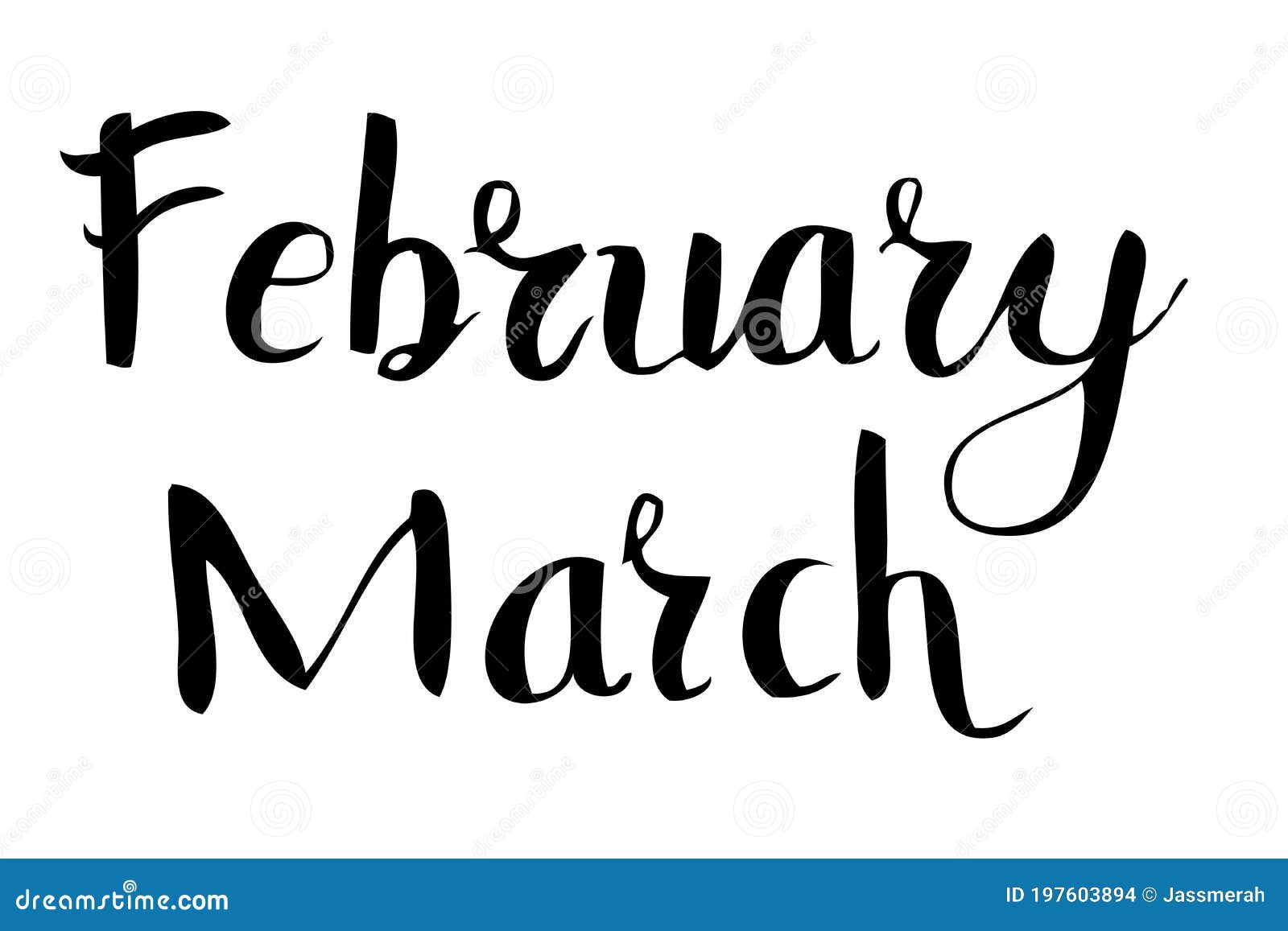 Simple Script Vector Lettering Hand Draw Sketch, February March Stock ...