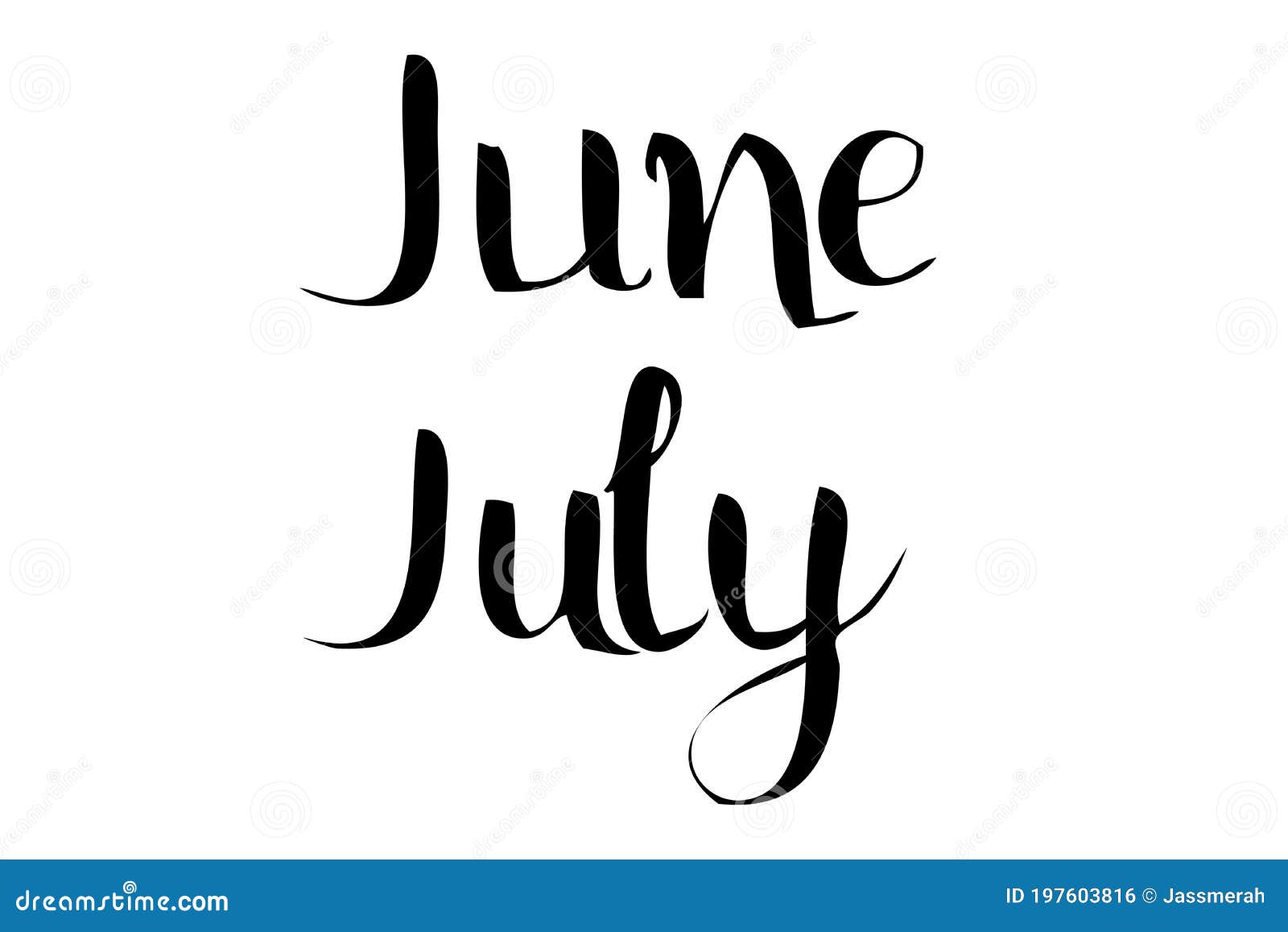 Simple Script Vector Lettering Hand Draw Sketch, June July Stock Vector ...