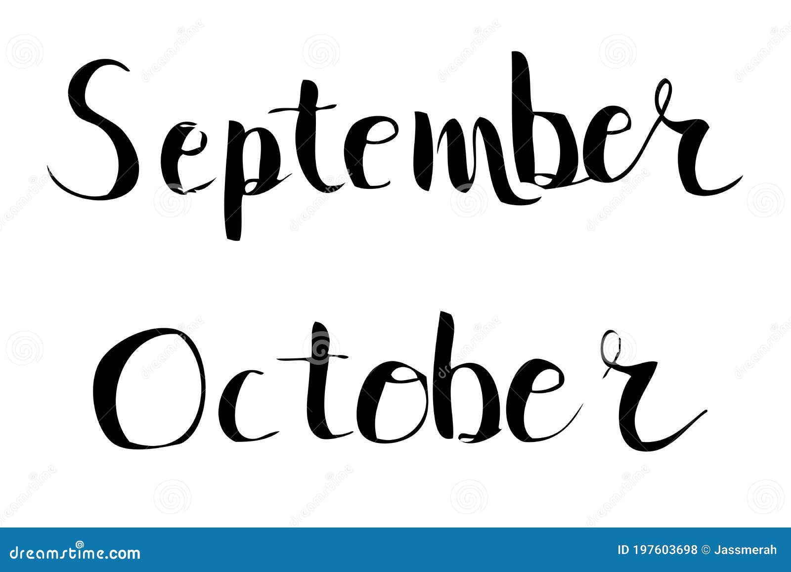 Simple Script Vector Lettering Hand Draw Sketch, September October ...