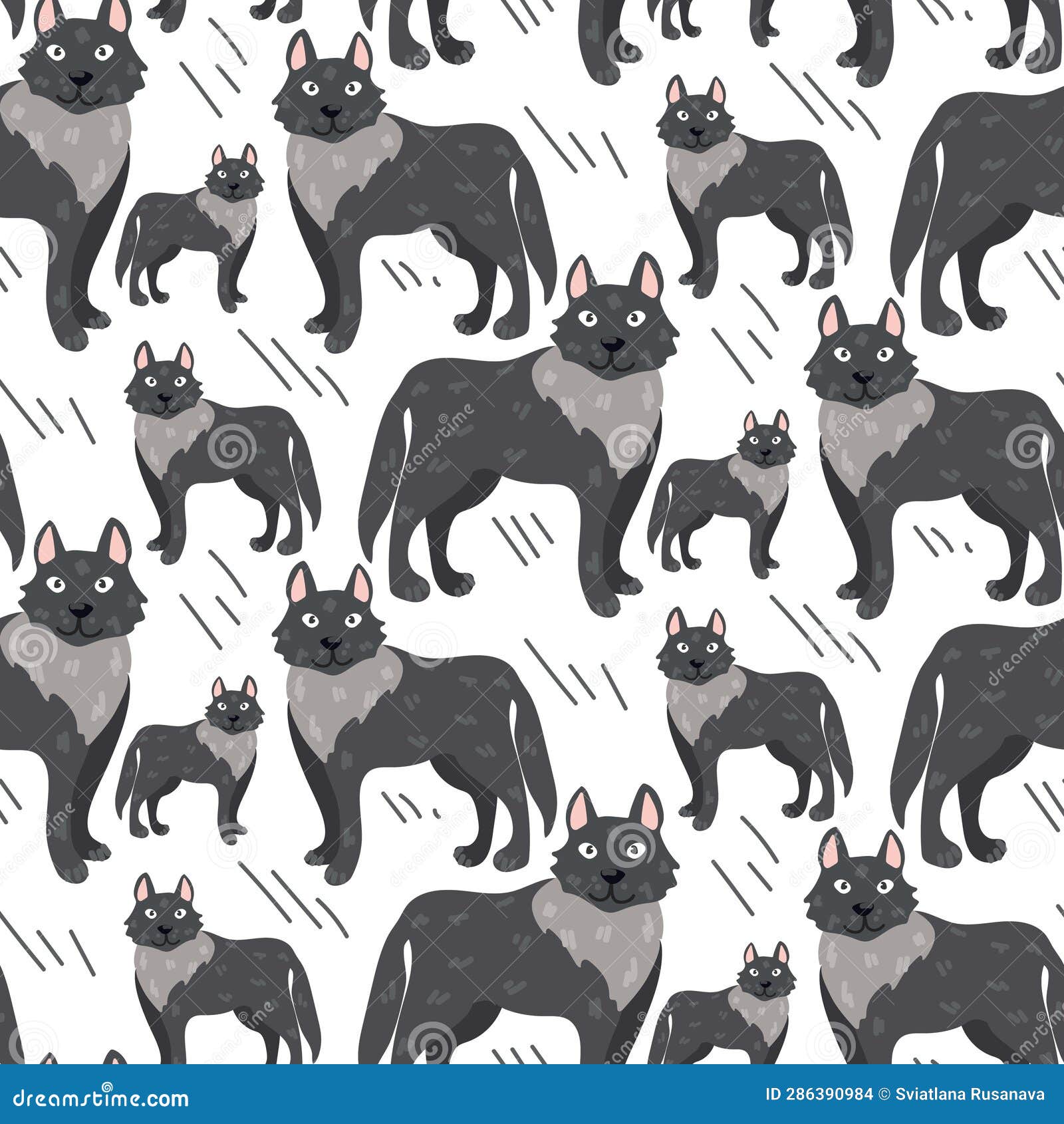Simple Seamless Background with Cartoon Wolf Image. Blue-gray Wolf on a ...
