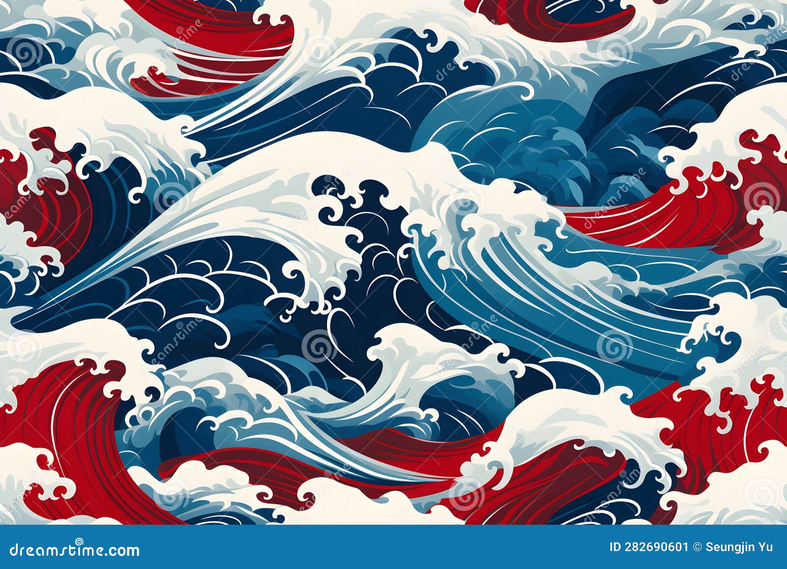 Simple Seamless Doodle Janese Style Waves Themed Pattern Stock ...
