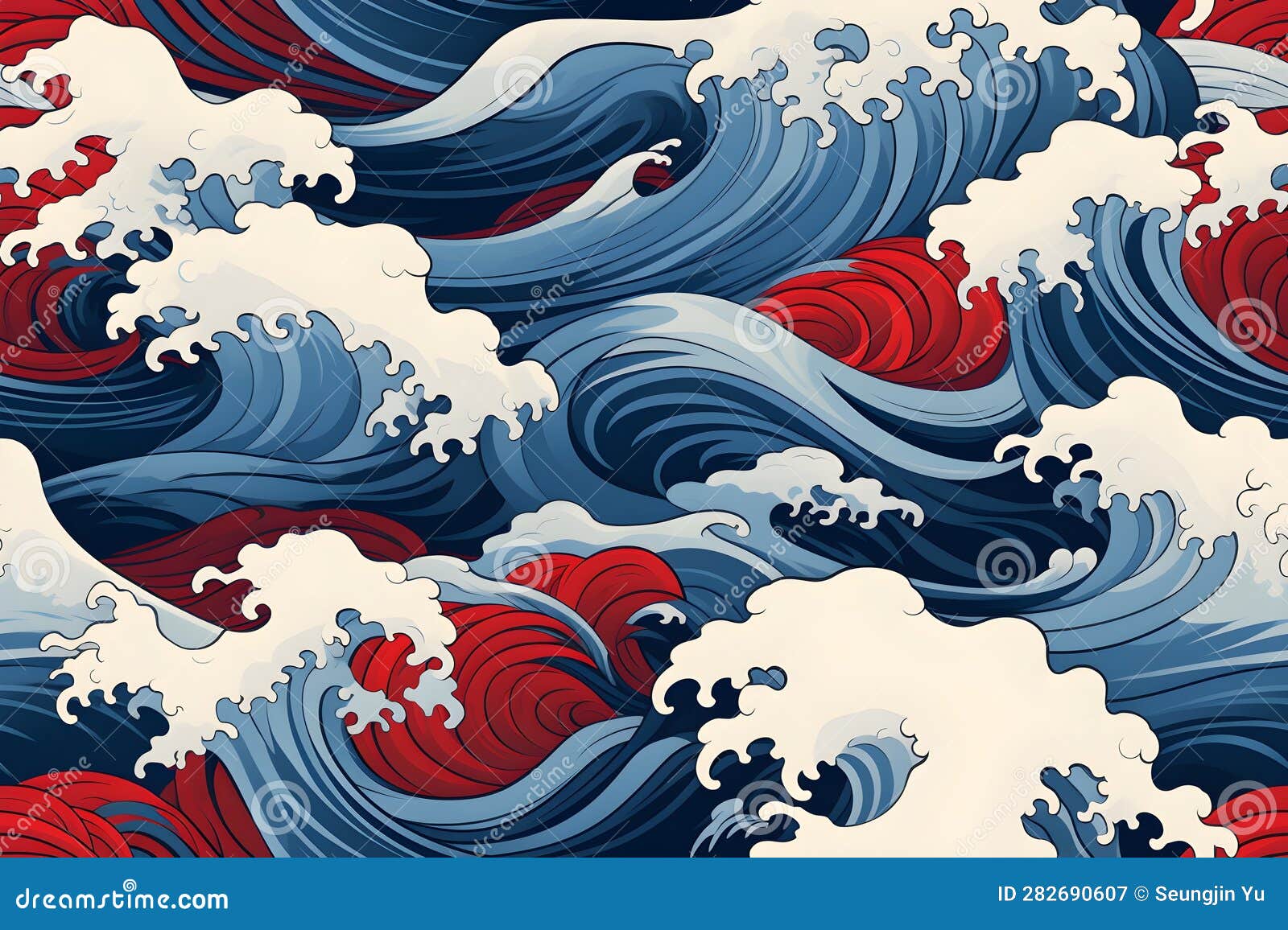 Simple Seamless Doodle Janese Style Waves Themed Pattern Stock ...