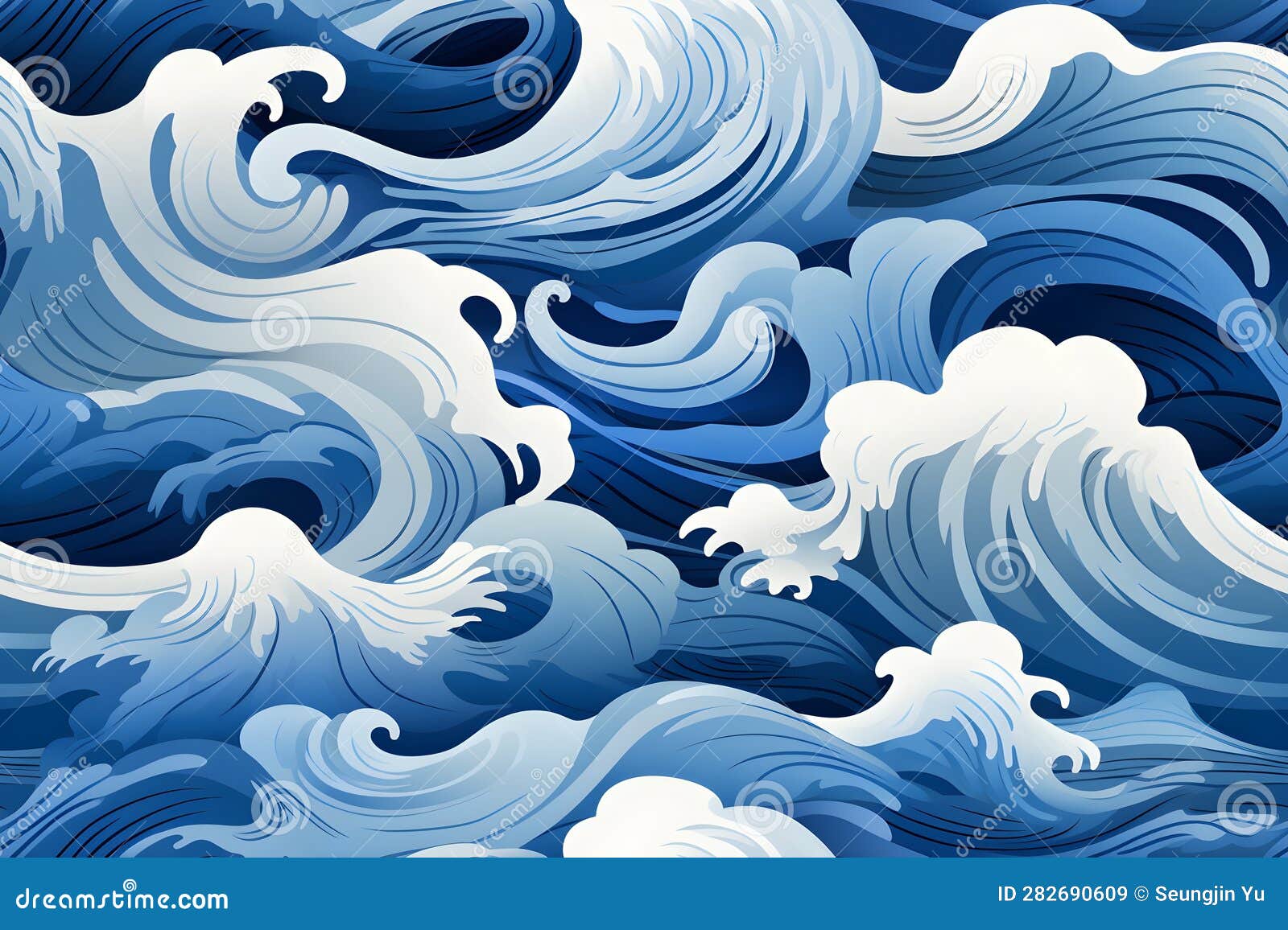 Simple Seamless Doodle Janese Style Waves Themed Pattern Stock Illustration - Illustration of ...