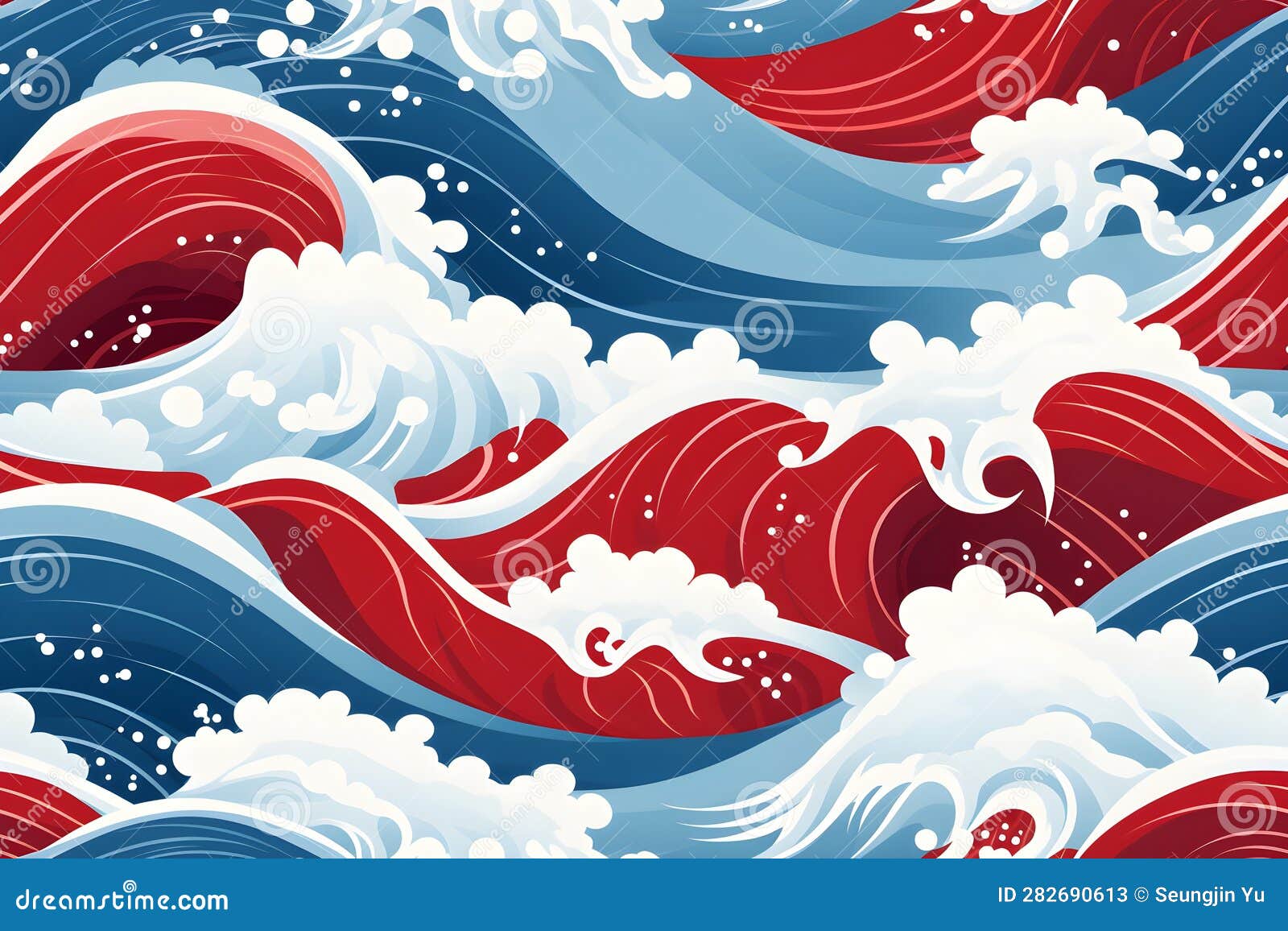 Simple Seamless Doodle Janese Style Waves Themed Pattern Stock ...