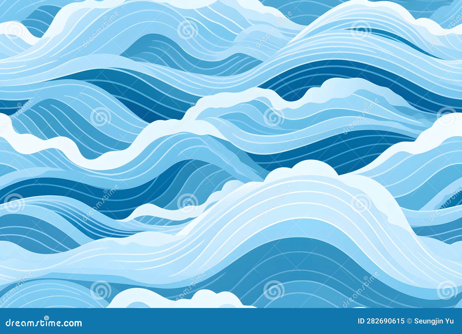Simple Seamless Doodle Janese Style Waves Themed Pattern Stock Illustration - Illustration of ...