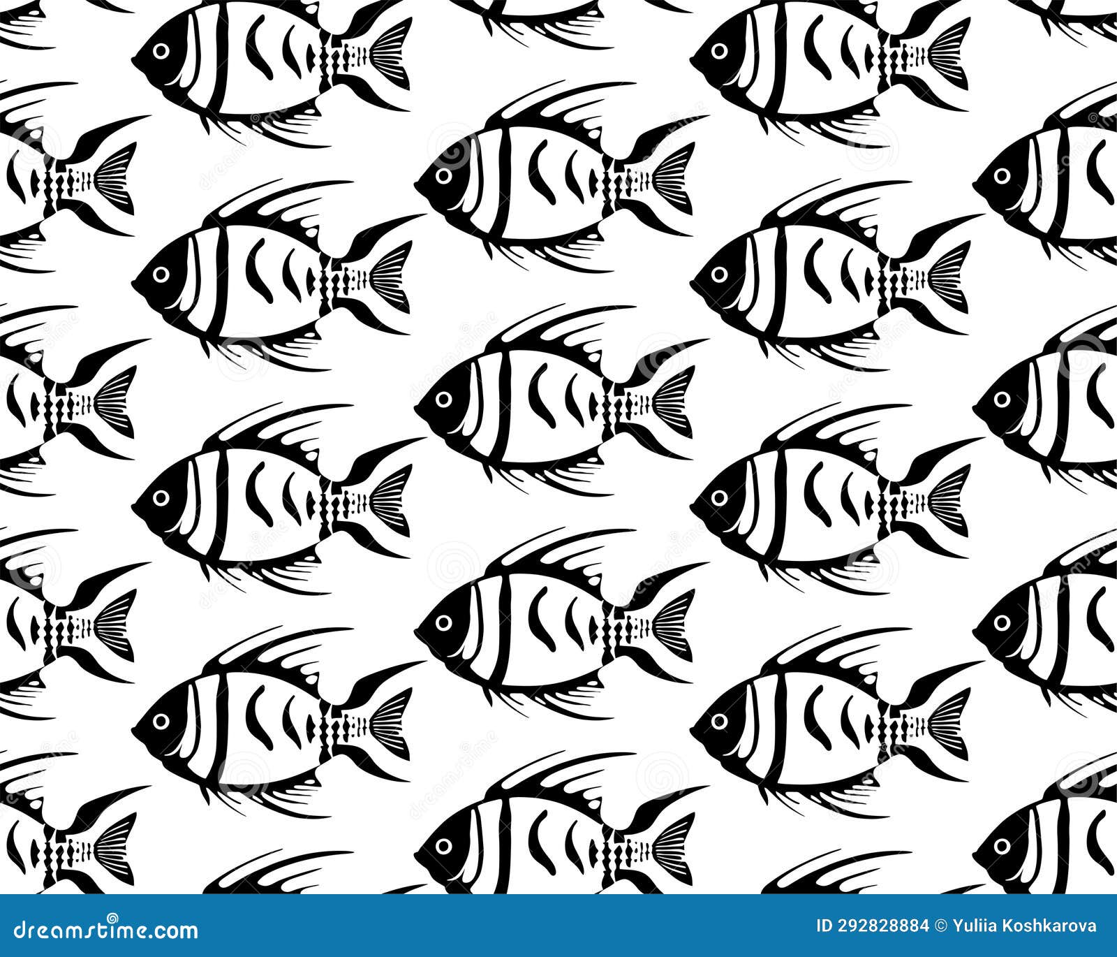 Simple Seamless Pattern of Black Graphic Fish on a White Background ...
