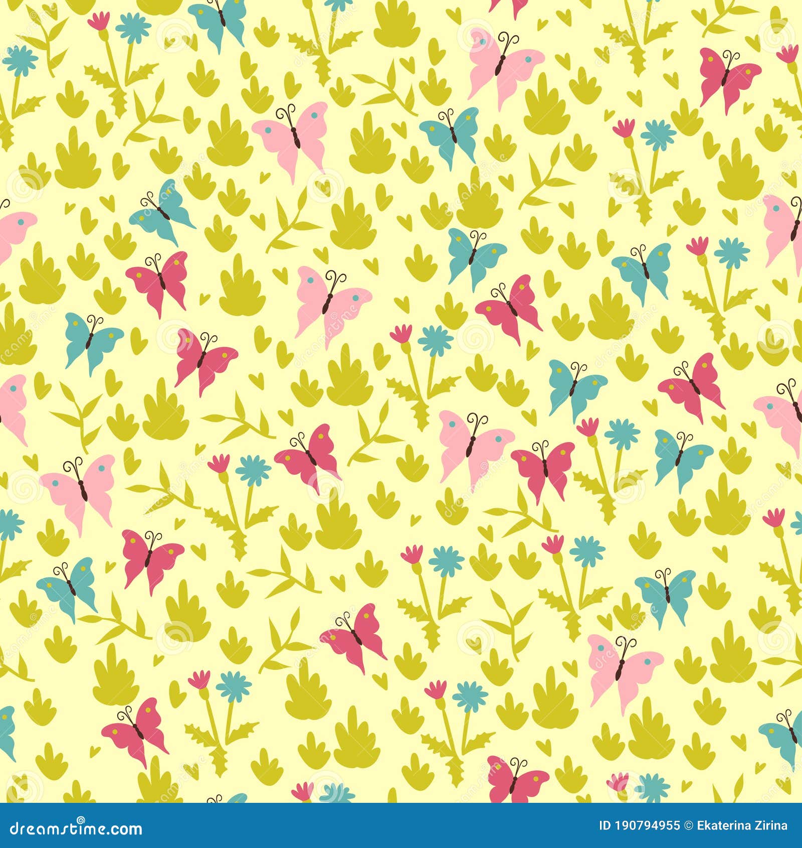 Simple Seamless Pattern with Butterflies Fluttering in the Meadow ...