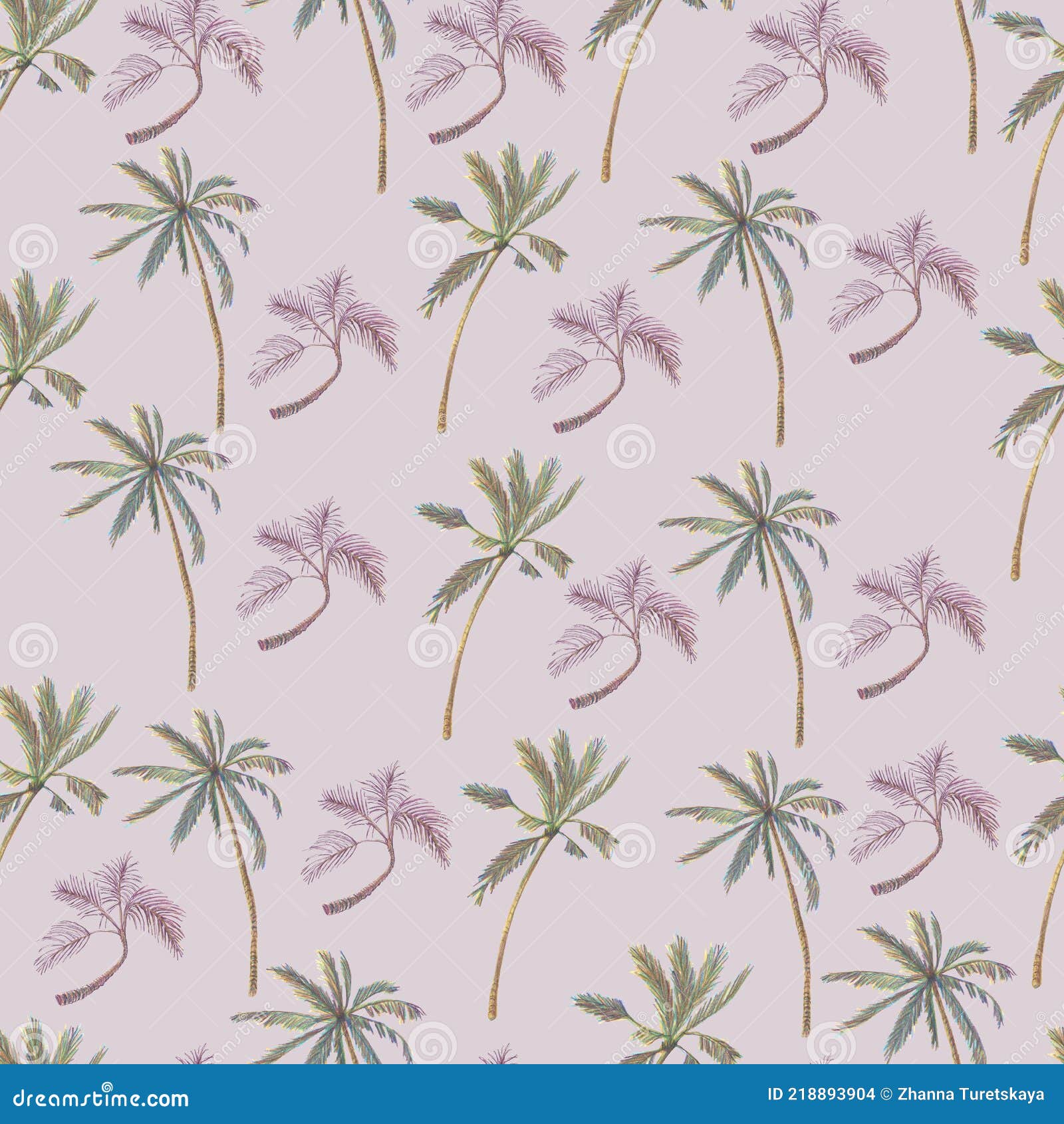 Simple Seamless Pattern with Colored Palm Trees. Hand Drawn Sketch of ...