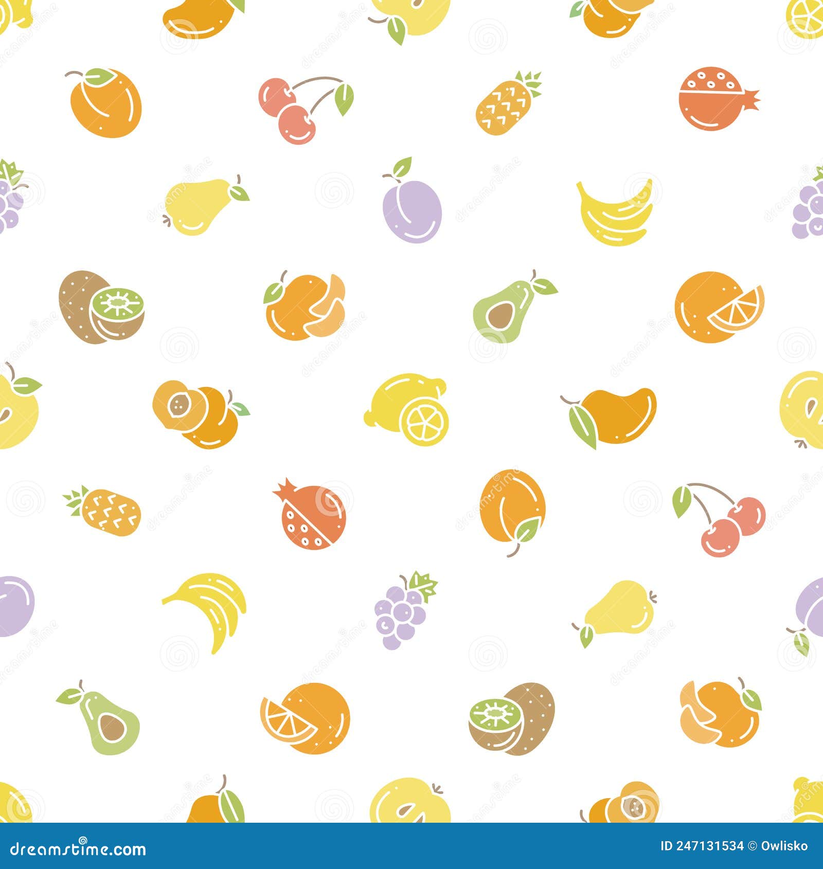 Simple Seamless Pattern of Colorful Minimalistic Fruit Icons Stock ...