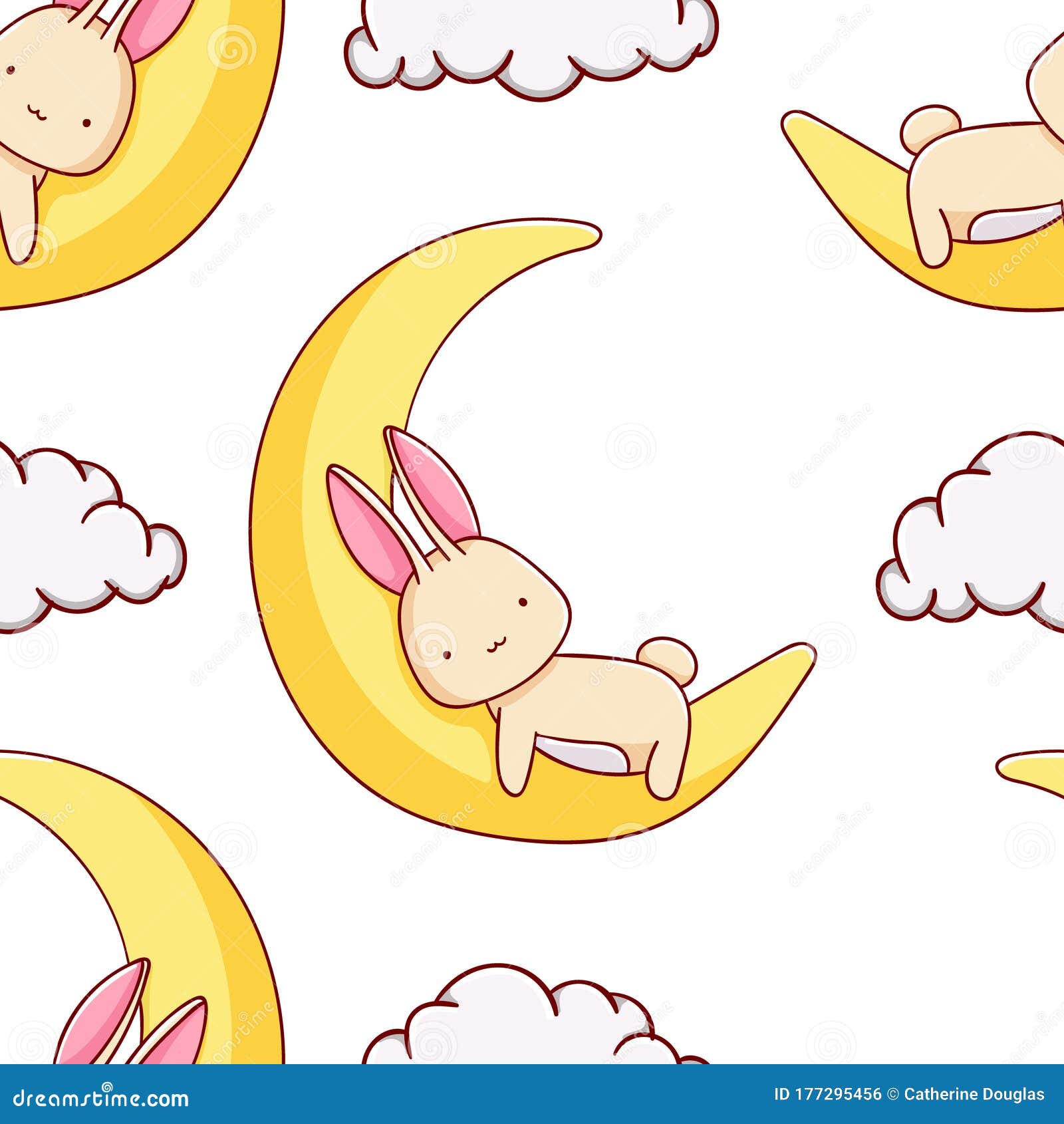Simple Seamless Pattern, Cute Kawaii Hand Drawn Bunny Doodles Stock ...