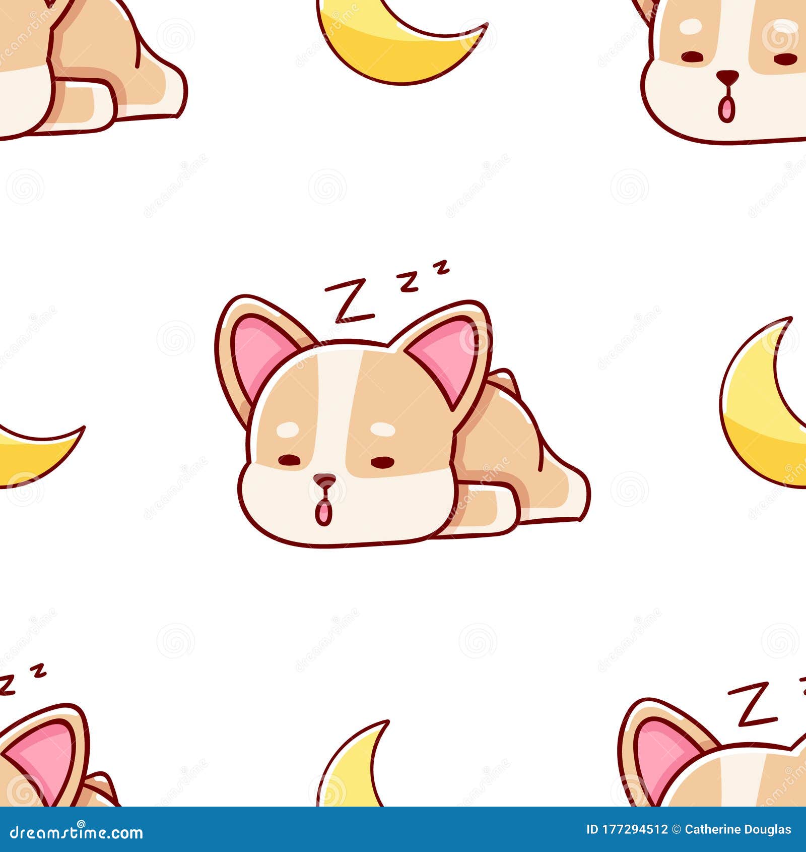 Simple Seamless Pattern, Cute Kawaii Hand Drawn Corgi Doodles Stock ...