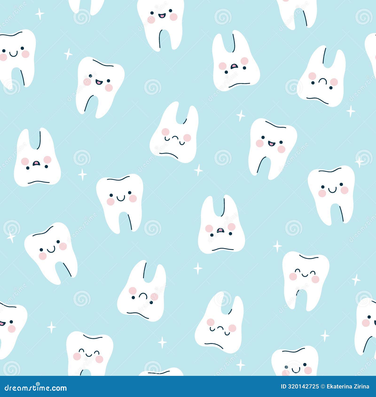 Simple Seamless Pattern with Cute Kawaii Teeth. Vector Graphics Stock Vector - Illustration of ...