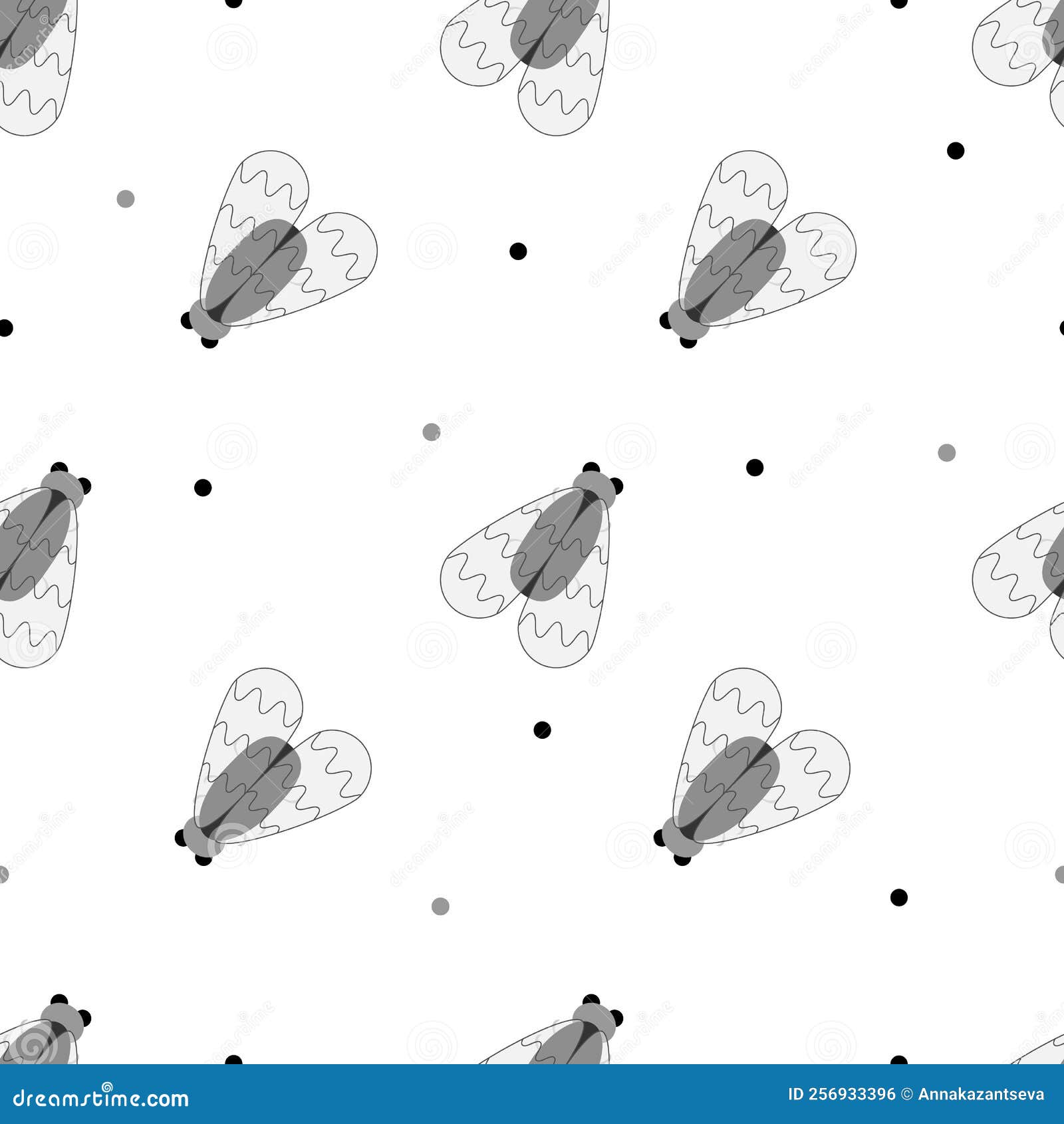 Simple Seamless Pattern with Flies Bugs and Black and Grey Dots ...