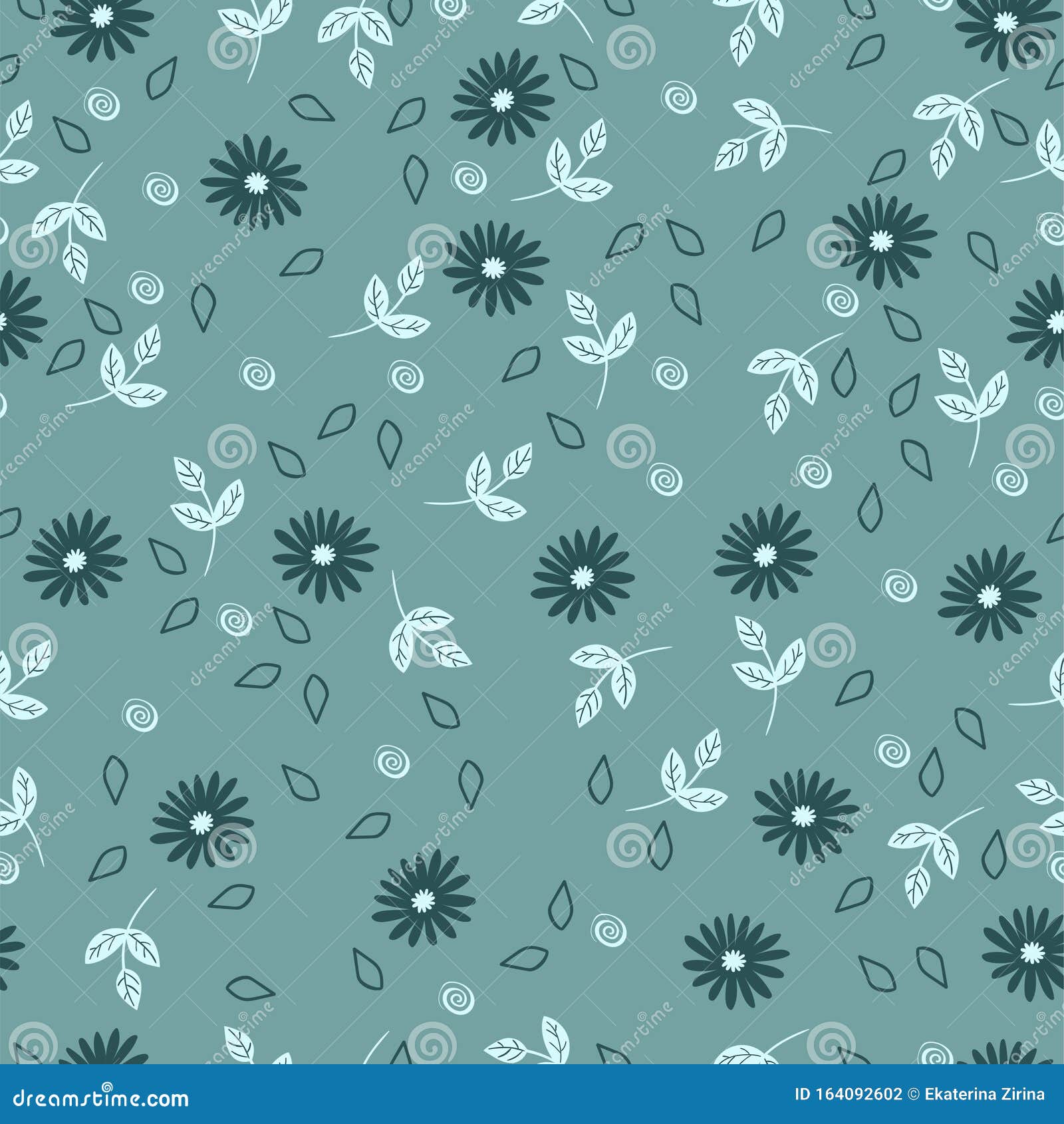 Simple Seamless Pattern with Flowers. Dusty Blue Color. Vector Graphics ...