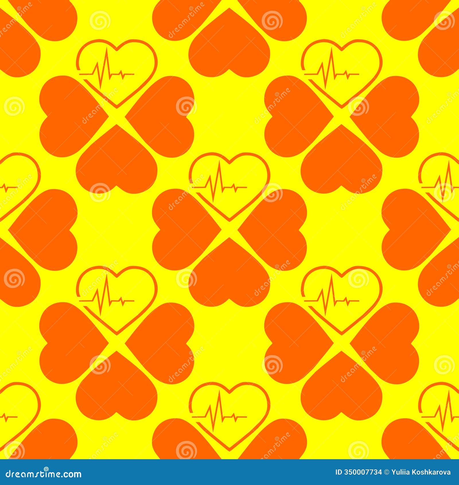 Simple Seamless Pattern of Orange Hearts on a Yellow Background ...
