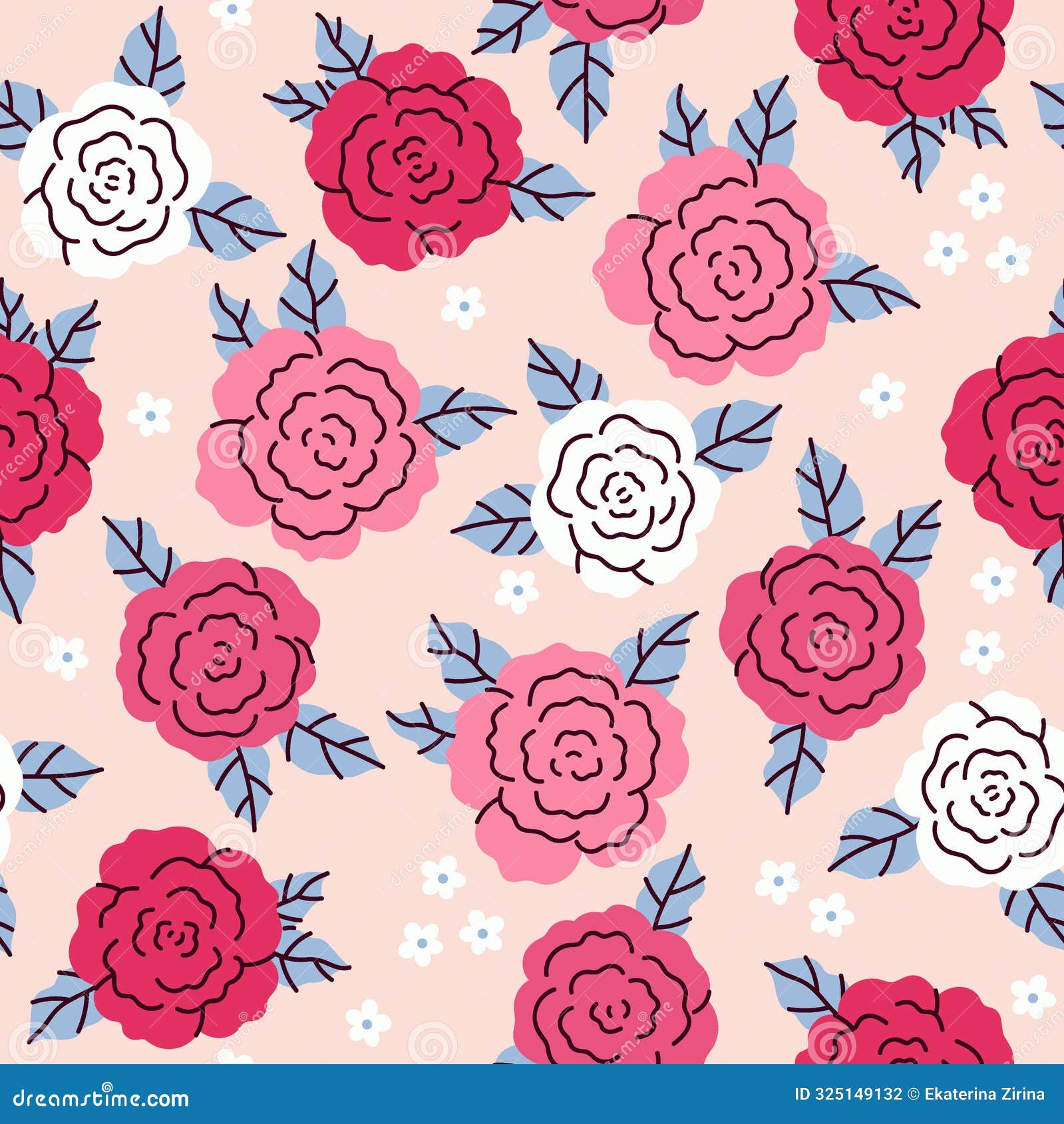 Simple Seamless Pattern with Red, Pink and White Roses. Vector Graphics ...