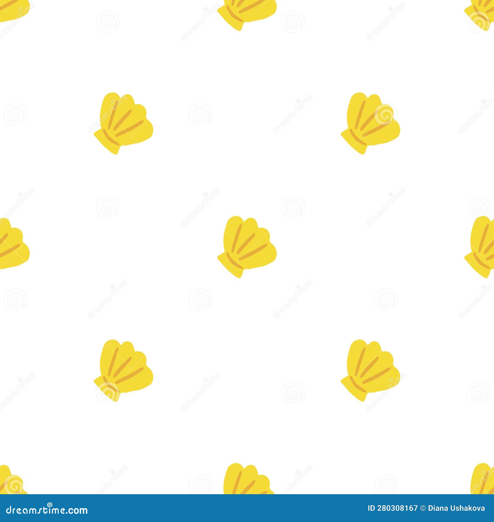 Simple Seamless Pattern with Yellow Shells on White Background Stock ...