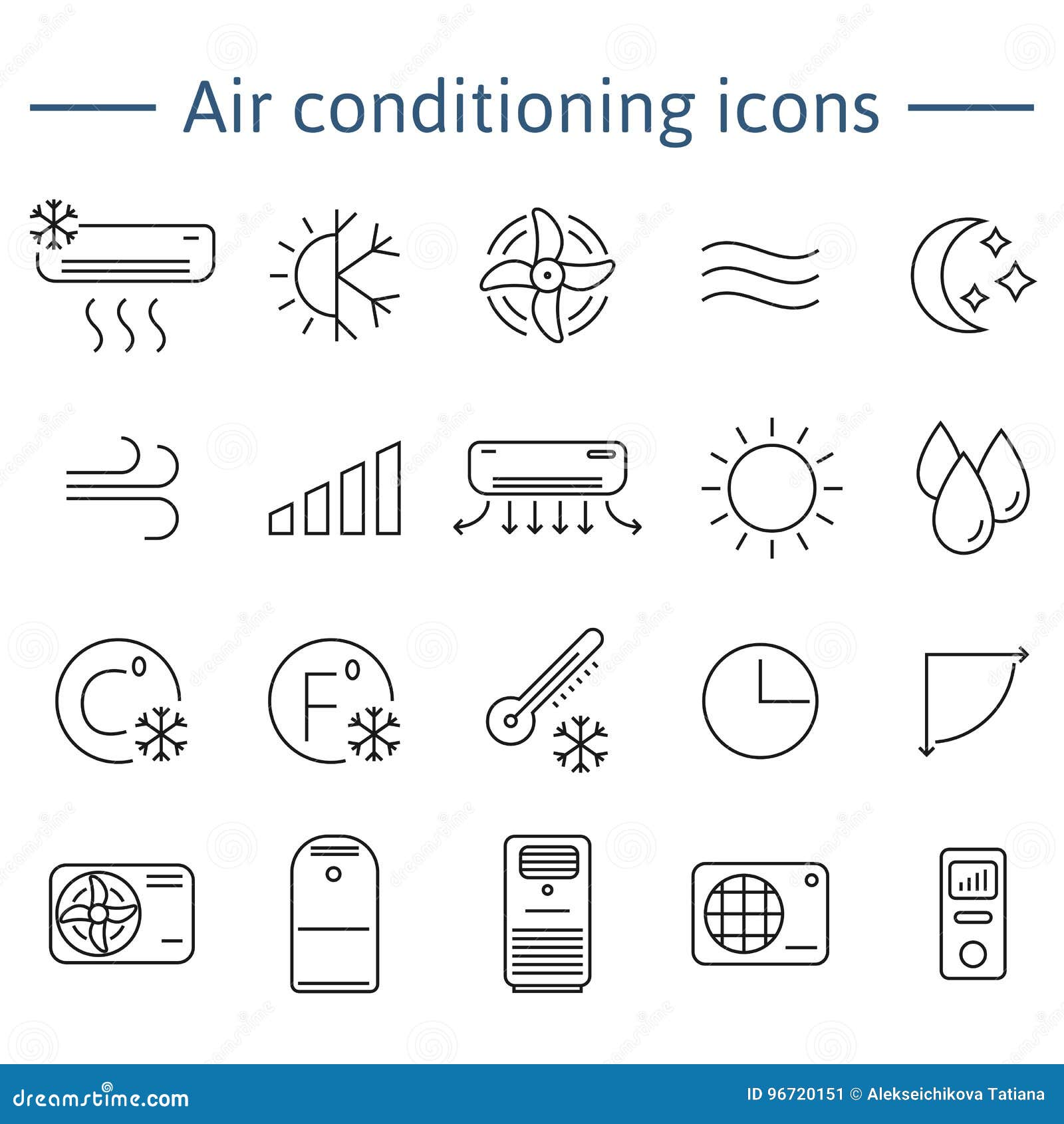 Air Conditioning Vector Line Icons. Temperature, Humidity, Drying ...