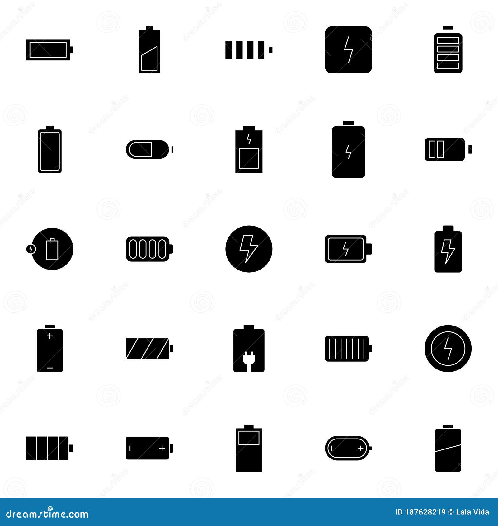 Simple Set of Battery Solid Icons Isolated on White Background and ...