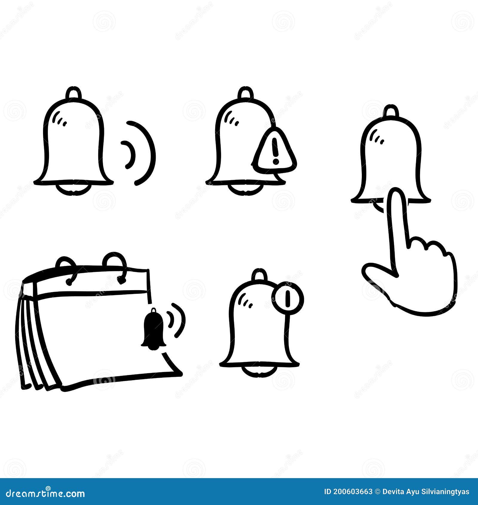 Simple Set of Bell Notification Related Vector Line Icons. with Hand ...