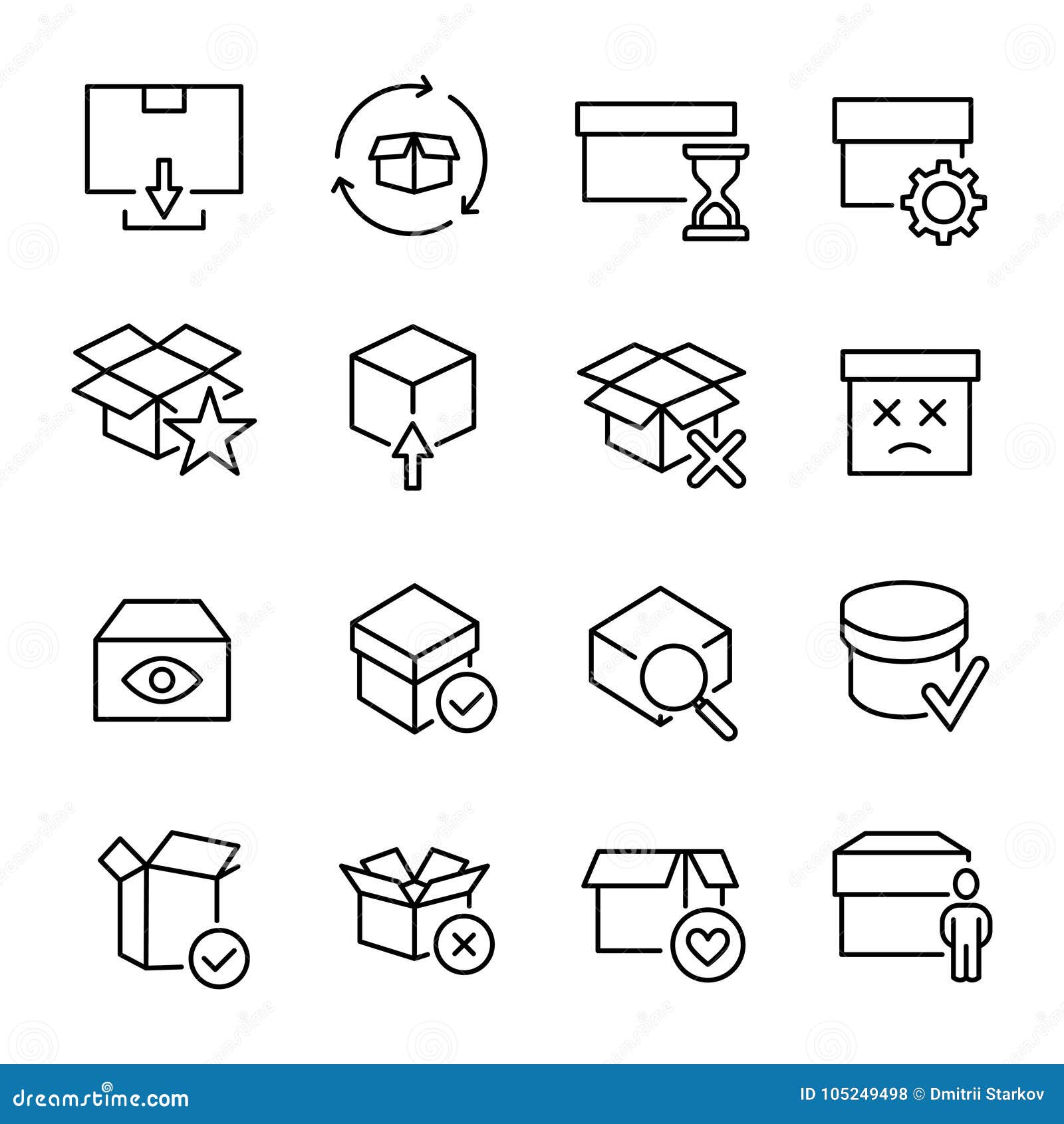 Simple Set of Box Related Outline Icons. Stock Vector - Illustration of ...