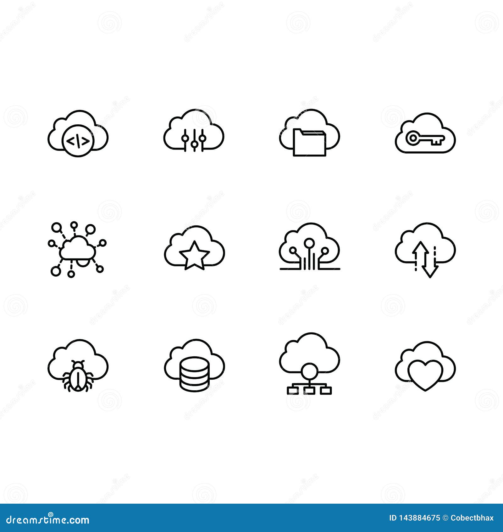 Simple Set Cloud Storage Illustration Line Icon. Contains Such Icons Data Synchronization ...