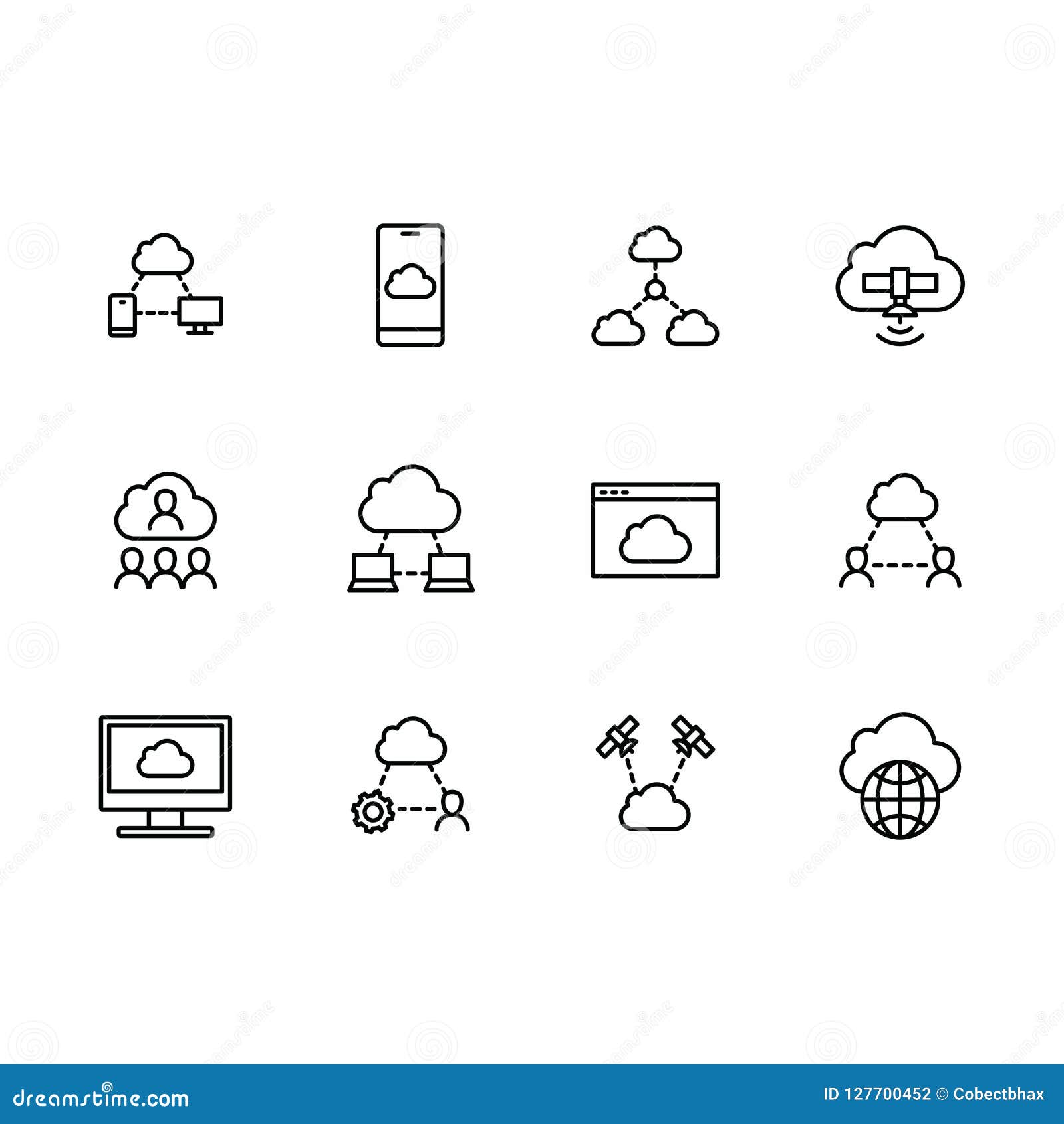 Simple Set Cloud Storage Vector Line Icon. Contains Such Icons Data Synchronization, Transfer ...