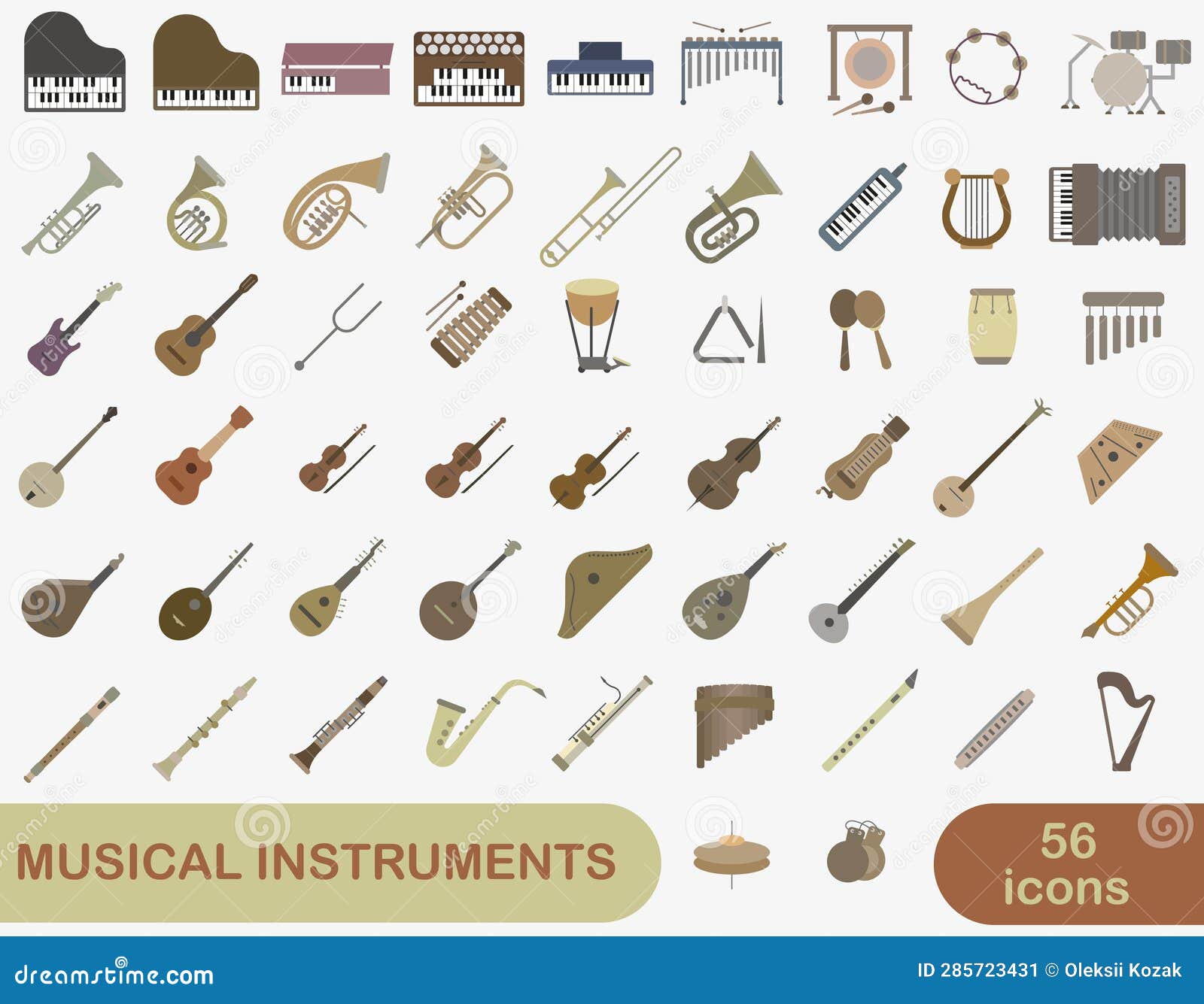 A Simple Set of Colored Musical Instruments. Images of Various Musical ...