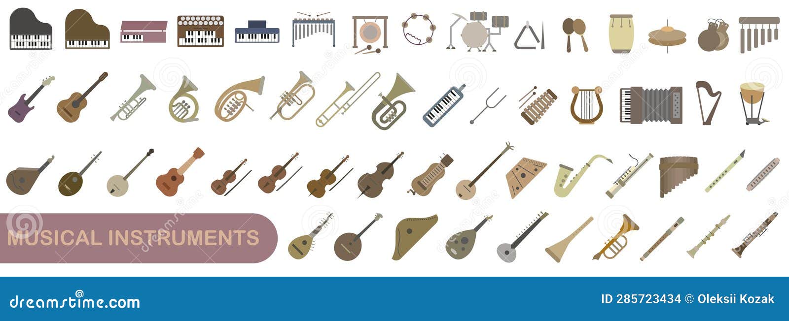 A Simple Set of Colored Musical Instruments. Images of Various Musical ...