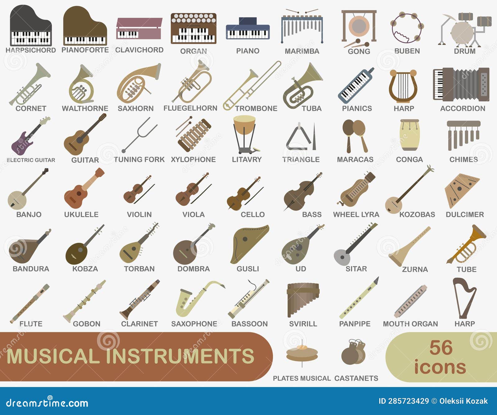 A Simple Set of Colored Musical Instruments. Images of Various Musical ...