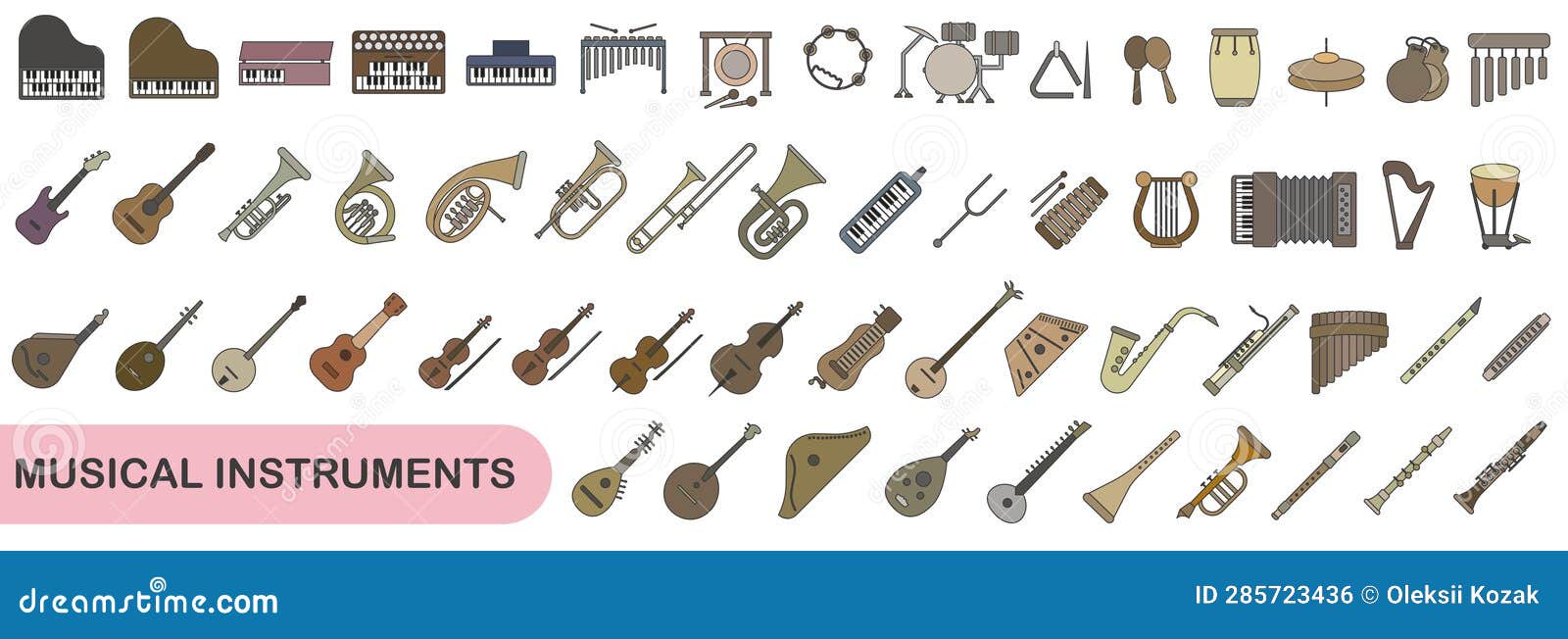 A Simple Set of Colored Musical Instruments with a Stroke. Images of ...