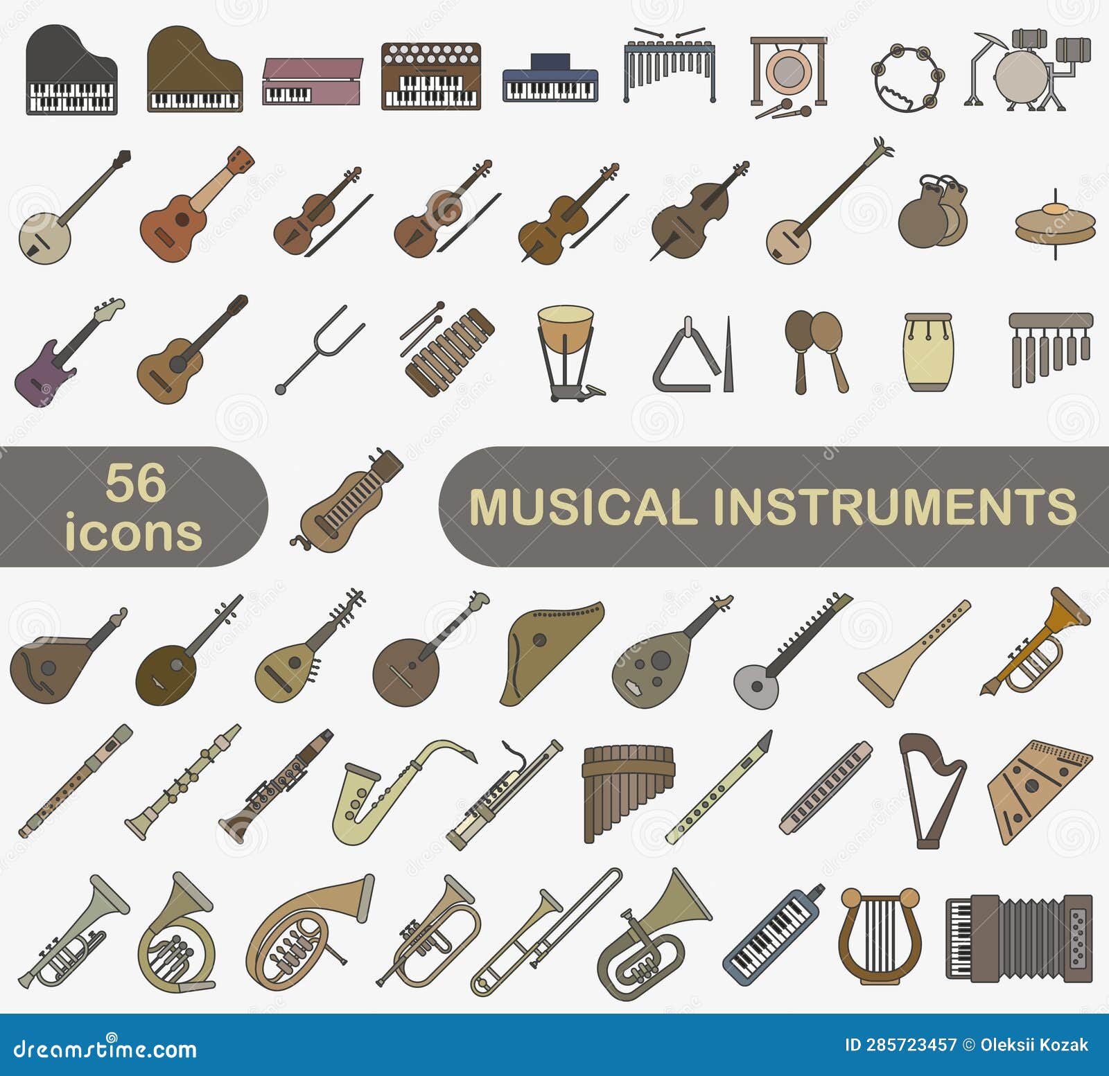 A Simple Set of Colored Musical Instruments with a Stroke. Images of ...
