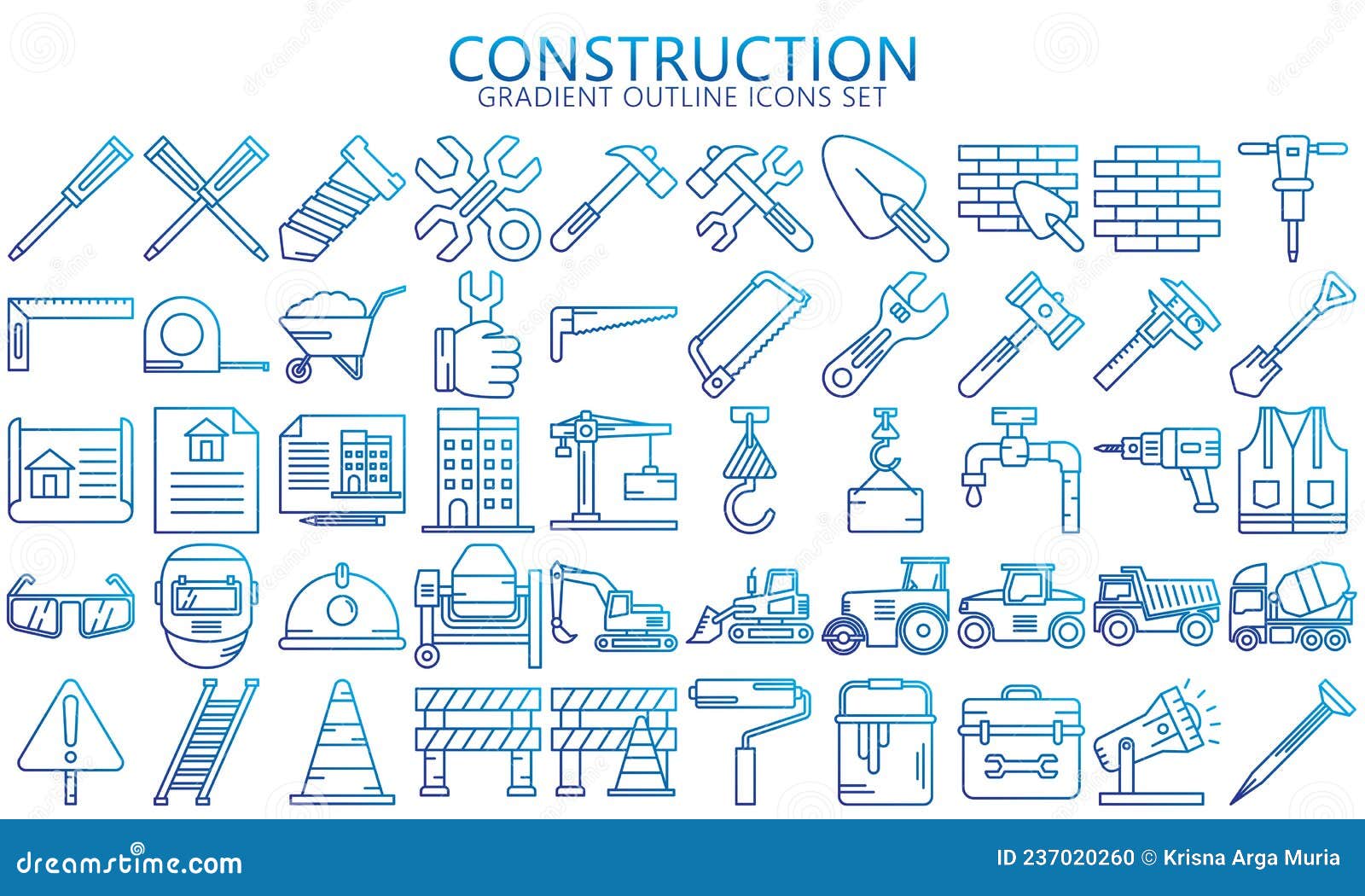Simple Set of Construction Gradient Outline Icons Stock Vector ...